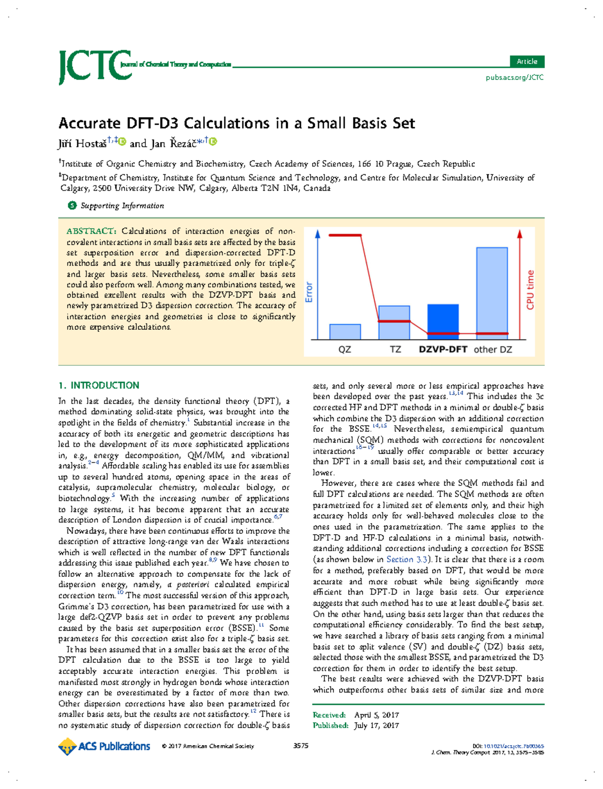 PBE-D3 - Accurate DFT-D3 Calculations in a Small Basis Set Jirí̌ Hostas ...