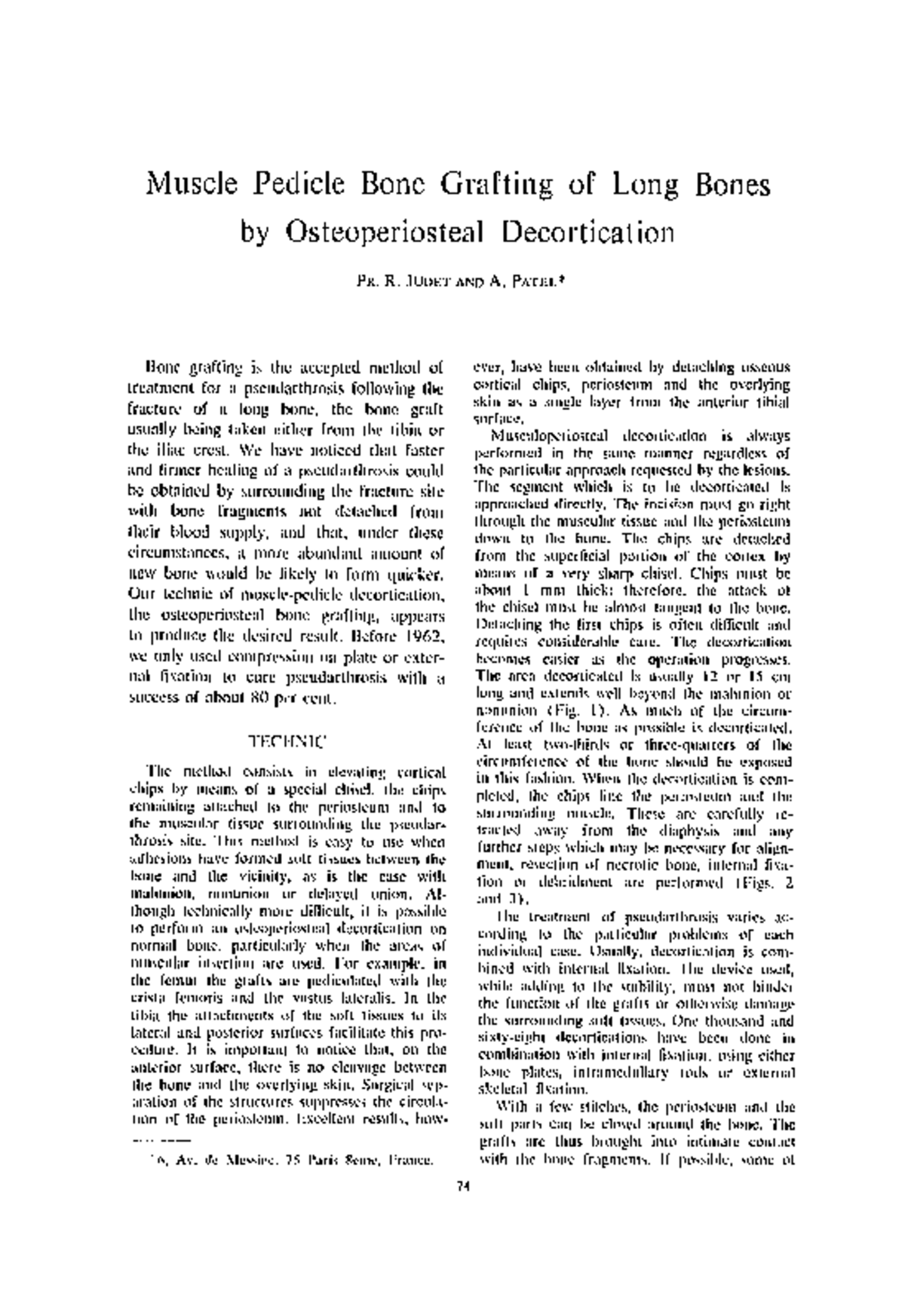 Judet Decorticacion Original Muscle Pedicle Bone Grafting of Long Bones ...