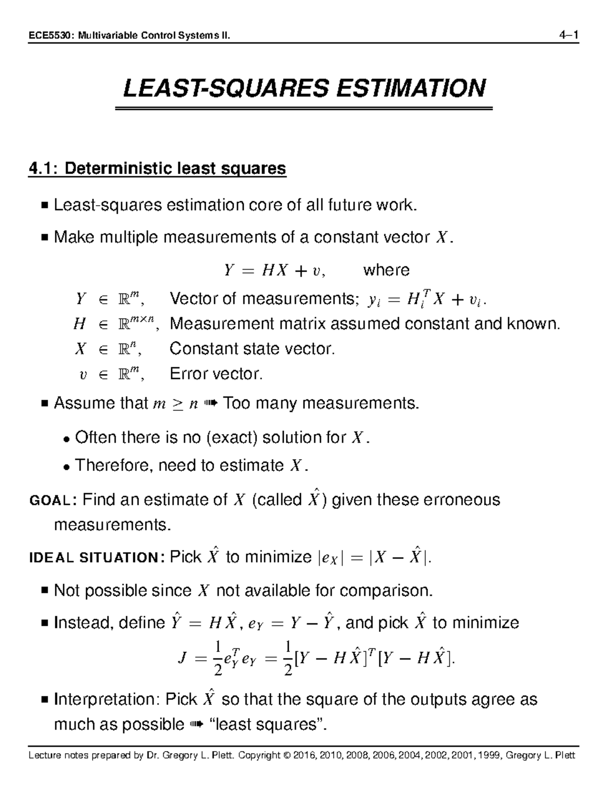 Least-Squares Estimation - ECE5530: Multivariable Control Systems II. 4– LEAST-SQUARES ...