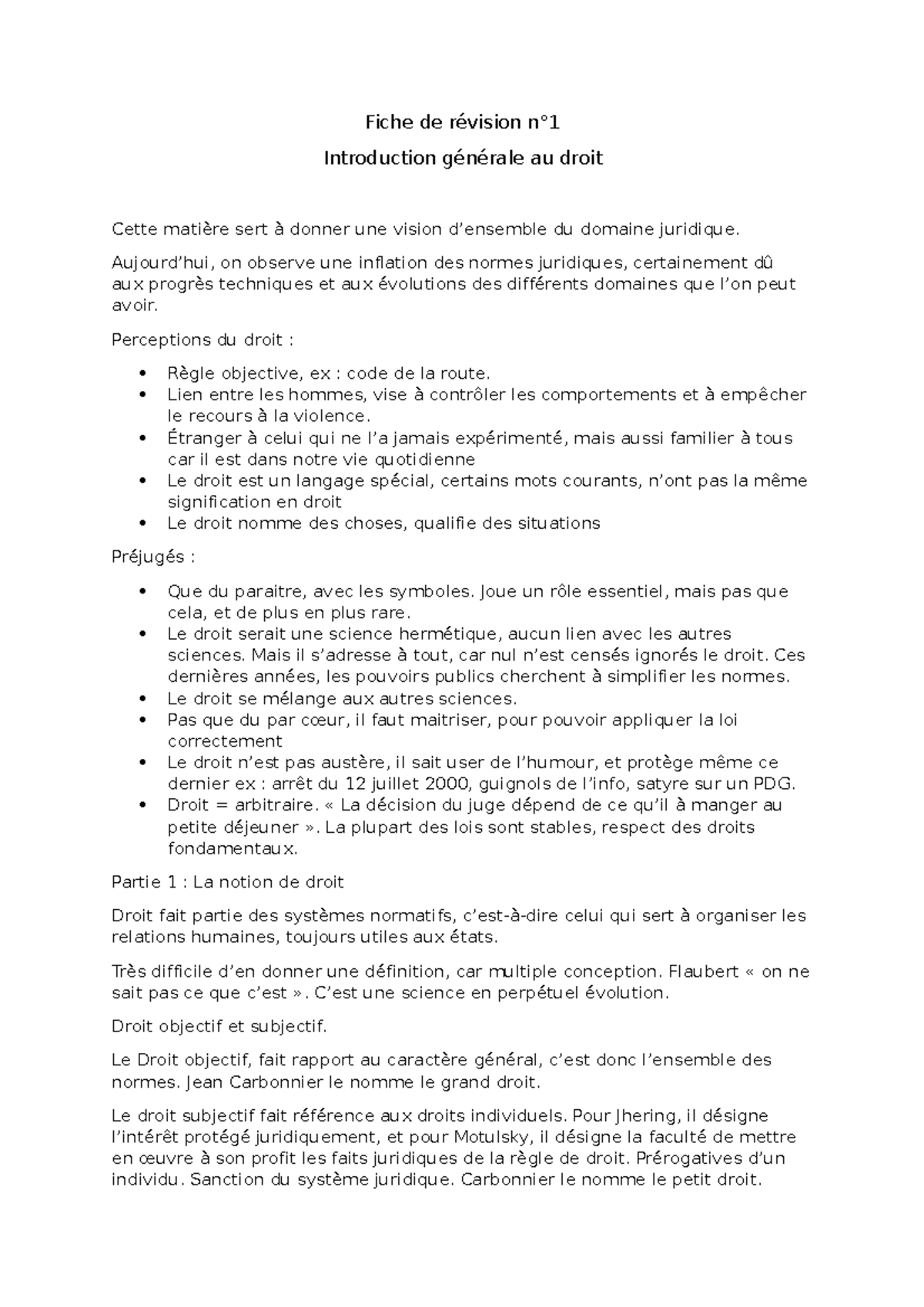 Fiche n°1 intro droit - ... - Fiche de révision n° Introduction générale au droit Cette matière ...