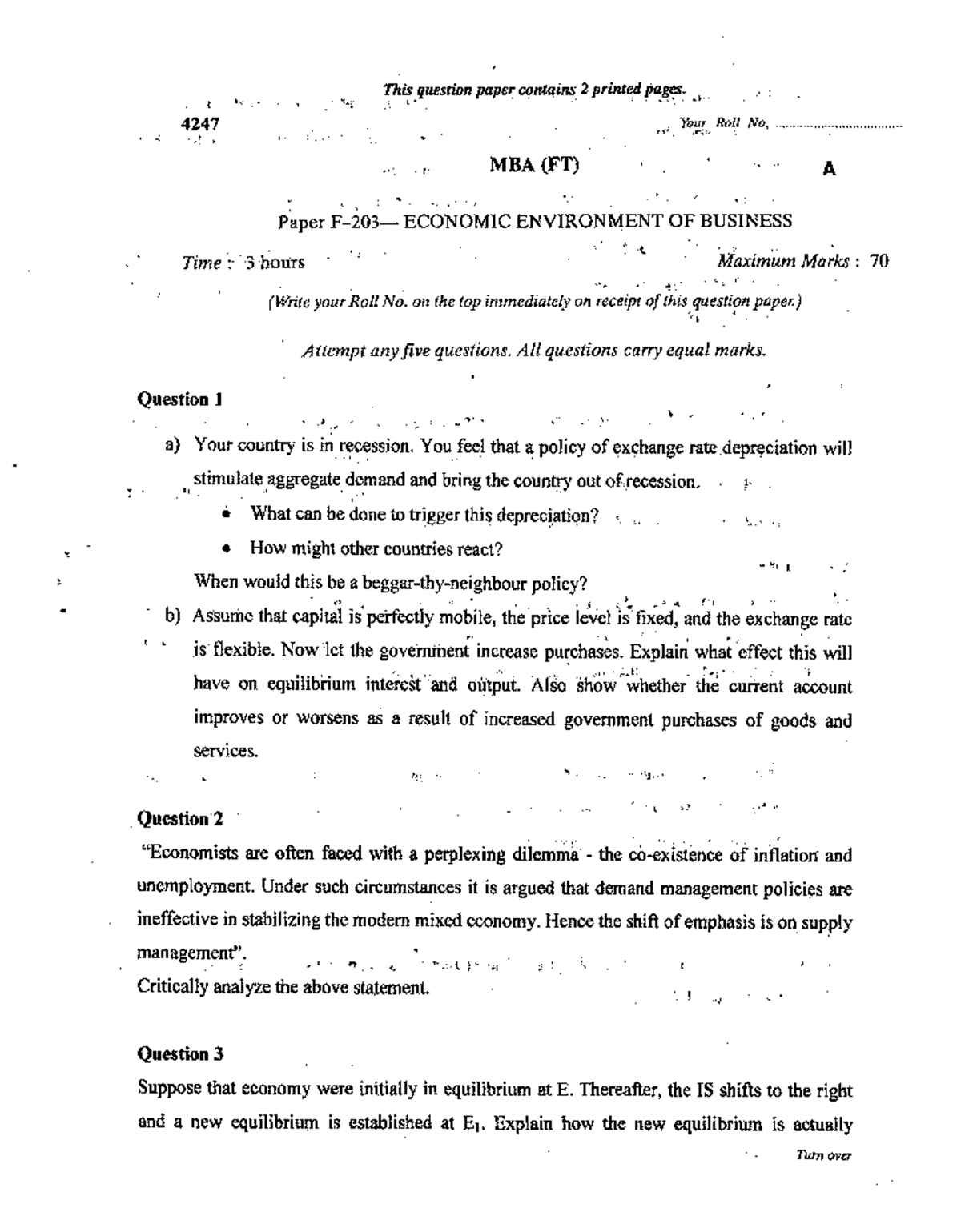 MBA (FT) Paper F -203 - Economic Environment OF Business - Business ...