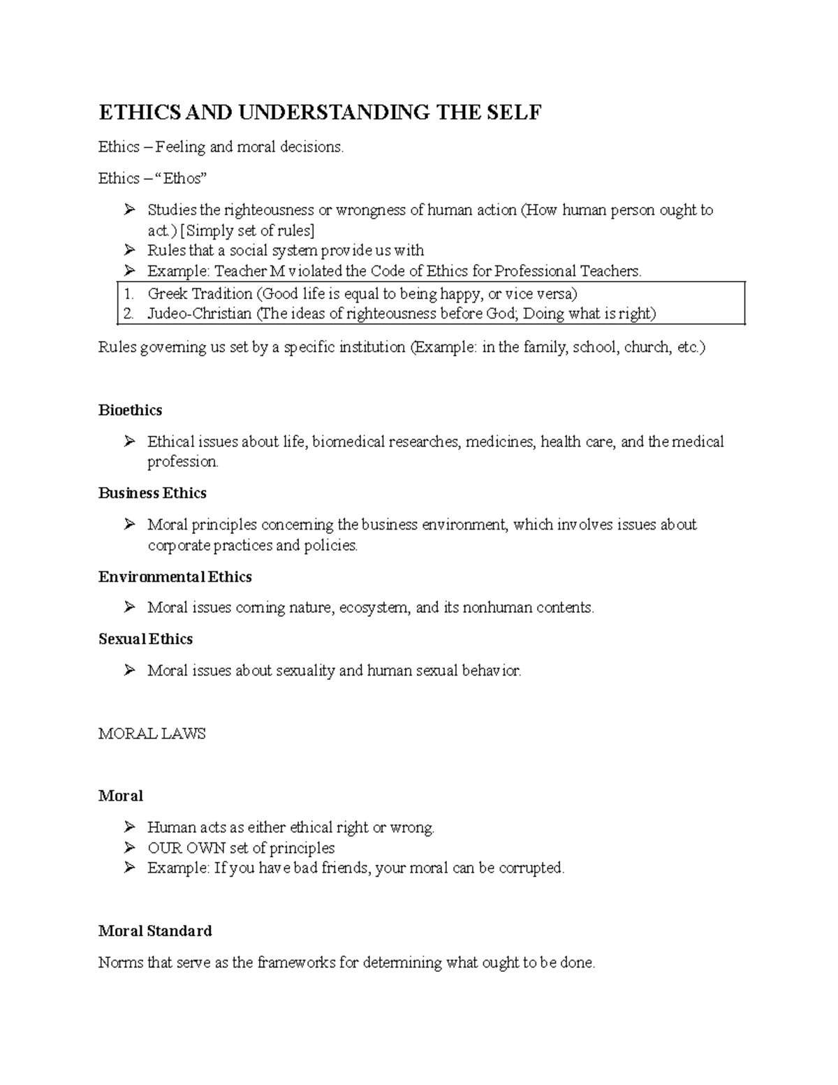 Ethics AND Understanding THE SELF - ETHICS AND UNDERSTANDING THE SELF ...