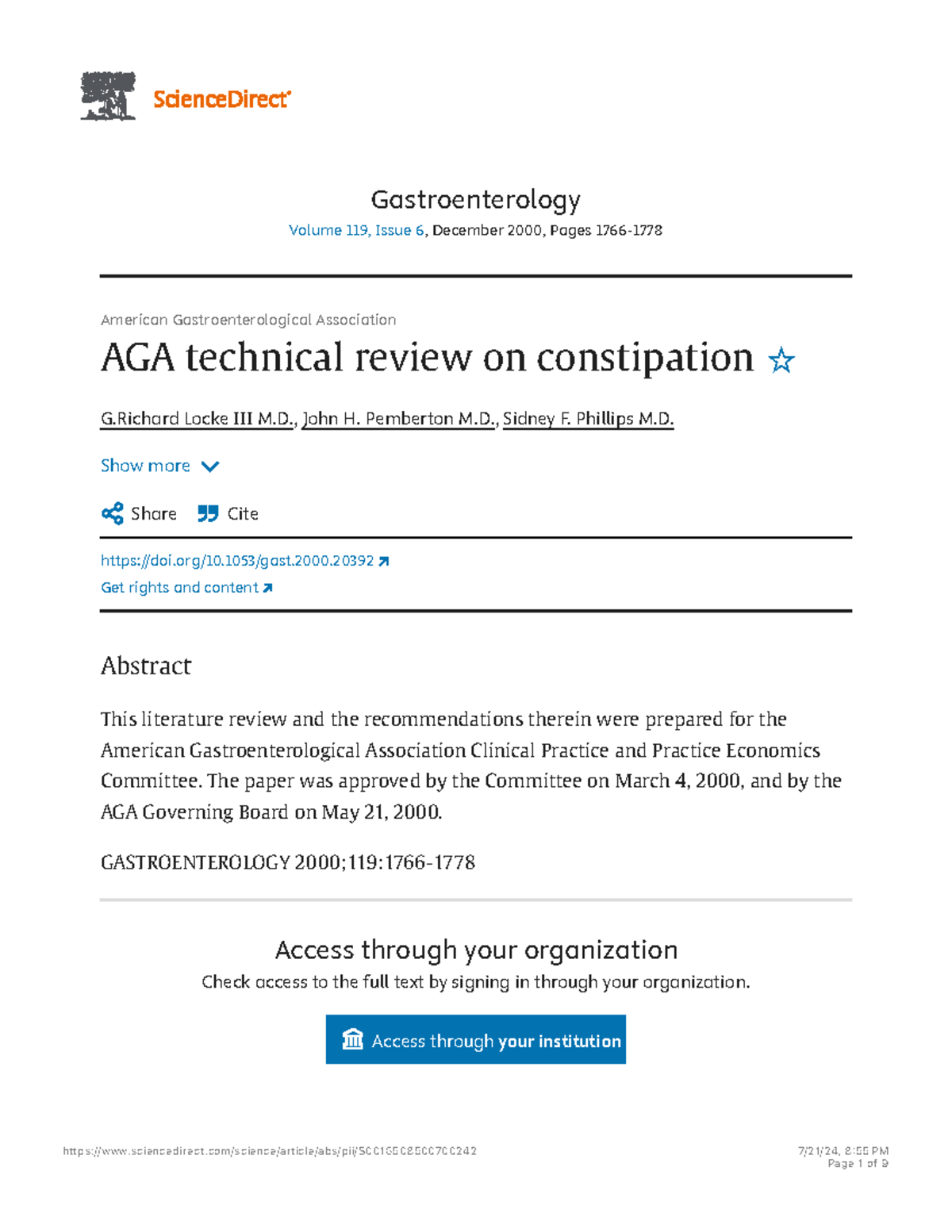 AGA technical review on constipation - Science Direct ...