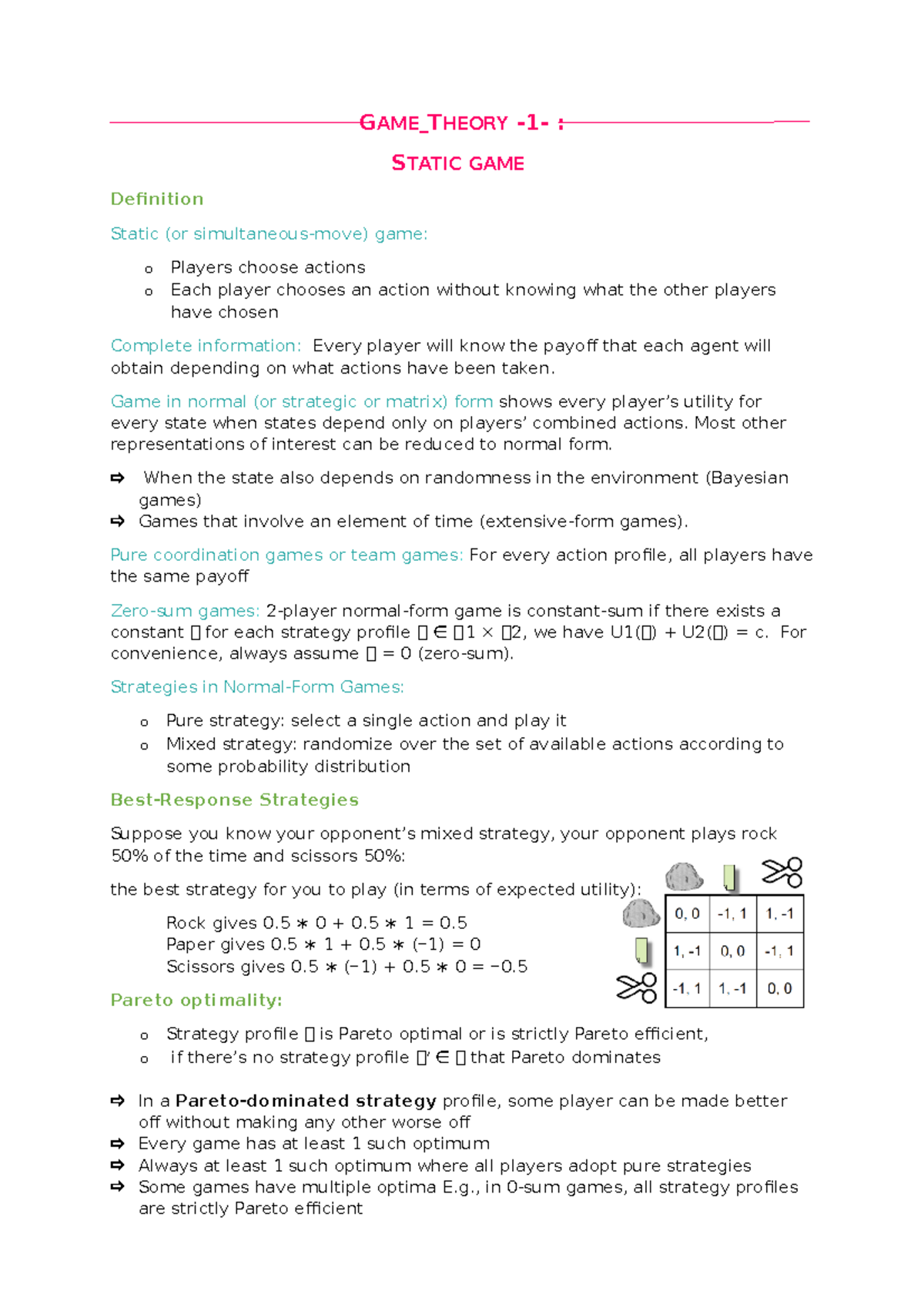 Game theory - chapter 1 - GAME THEORY -1- : STATIC GAME Definition Static (or simultaneous-move ...