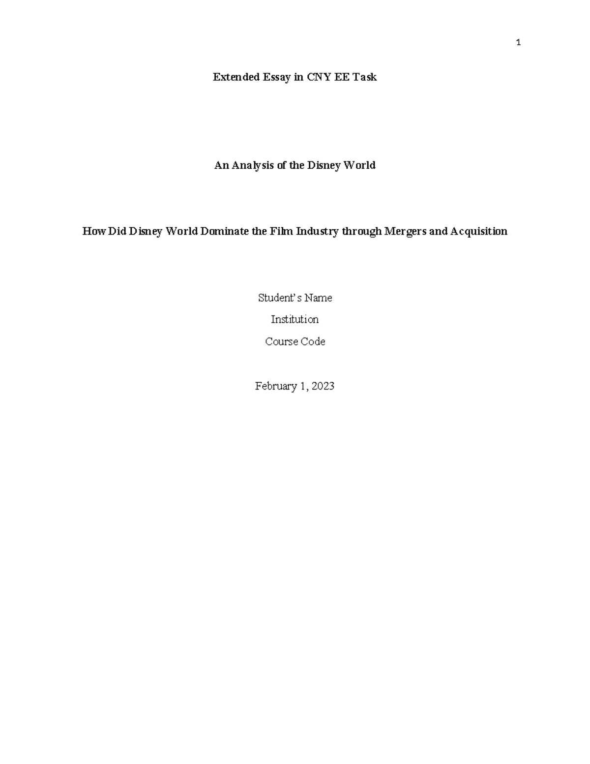 Disney - business managemnt assignment - Extended Essay in CNY EE Task ...