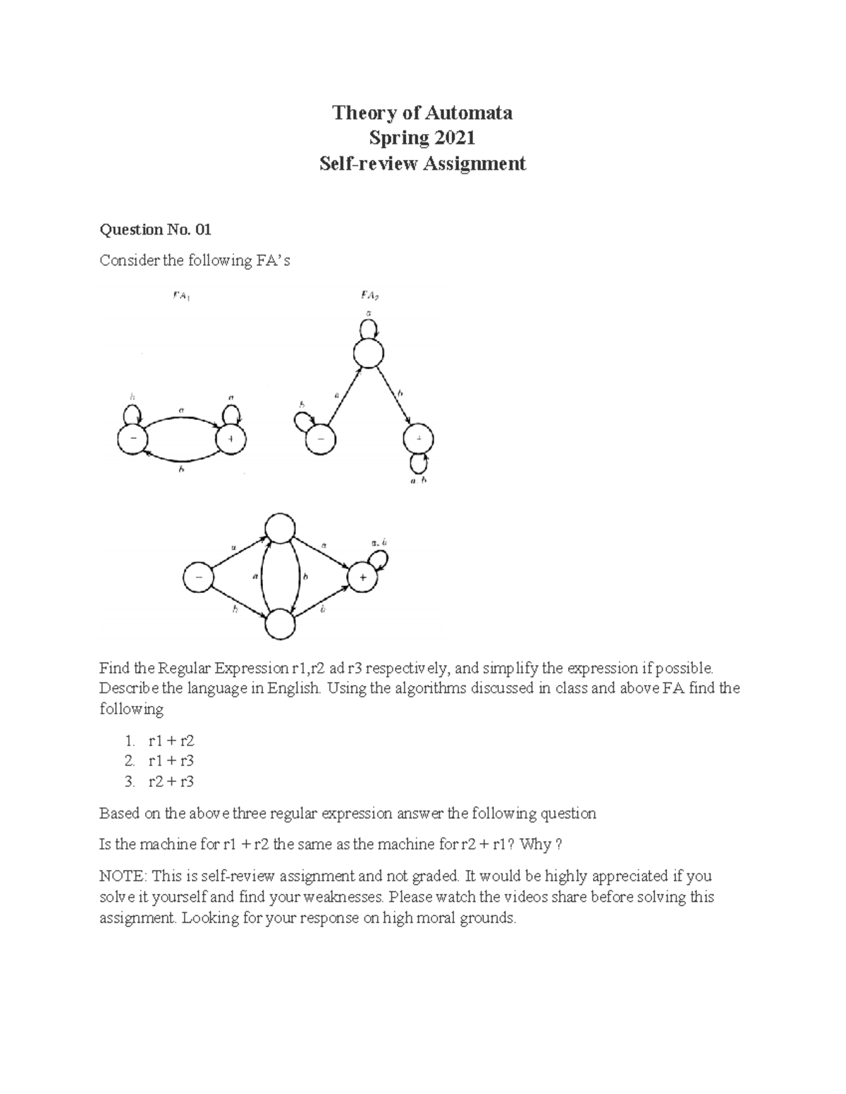 Self Review Assignment Spring 2021 Theory Of Automata Spring 2021 Self Review Assignment
