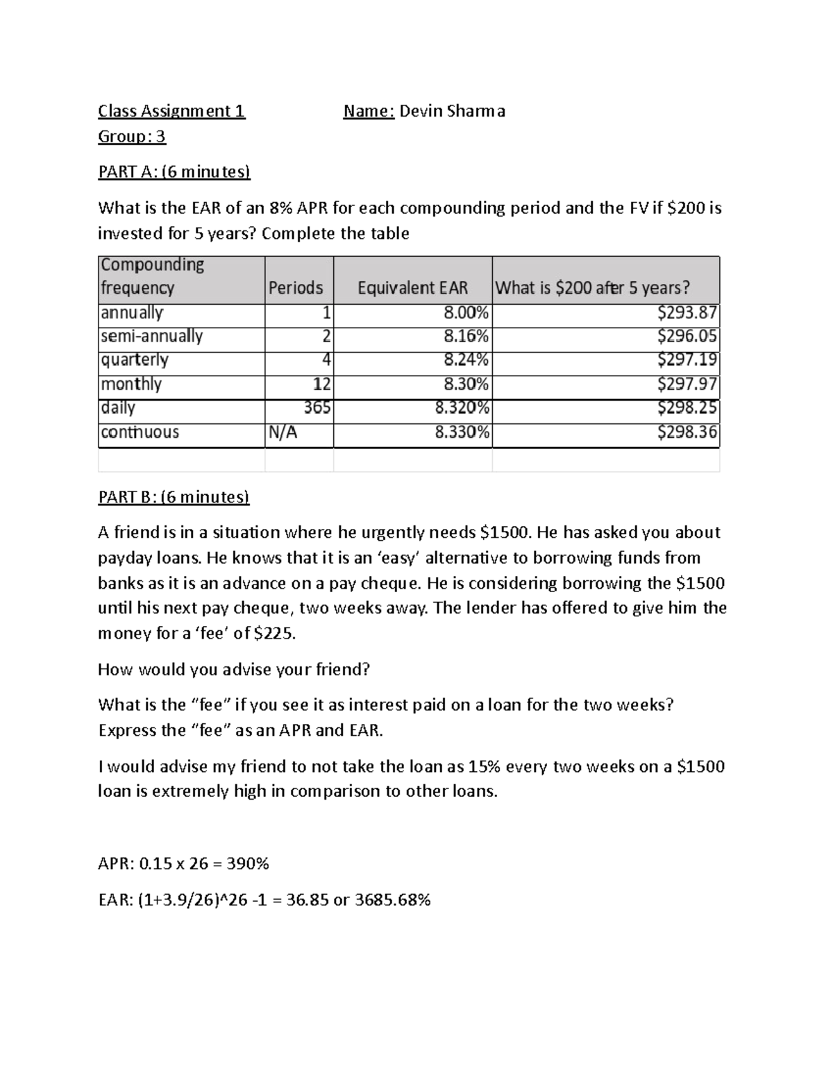 Class Assignment 1 (Week 2) - TVM basics and interest rates - Class ...