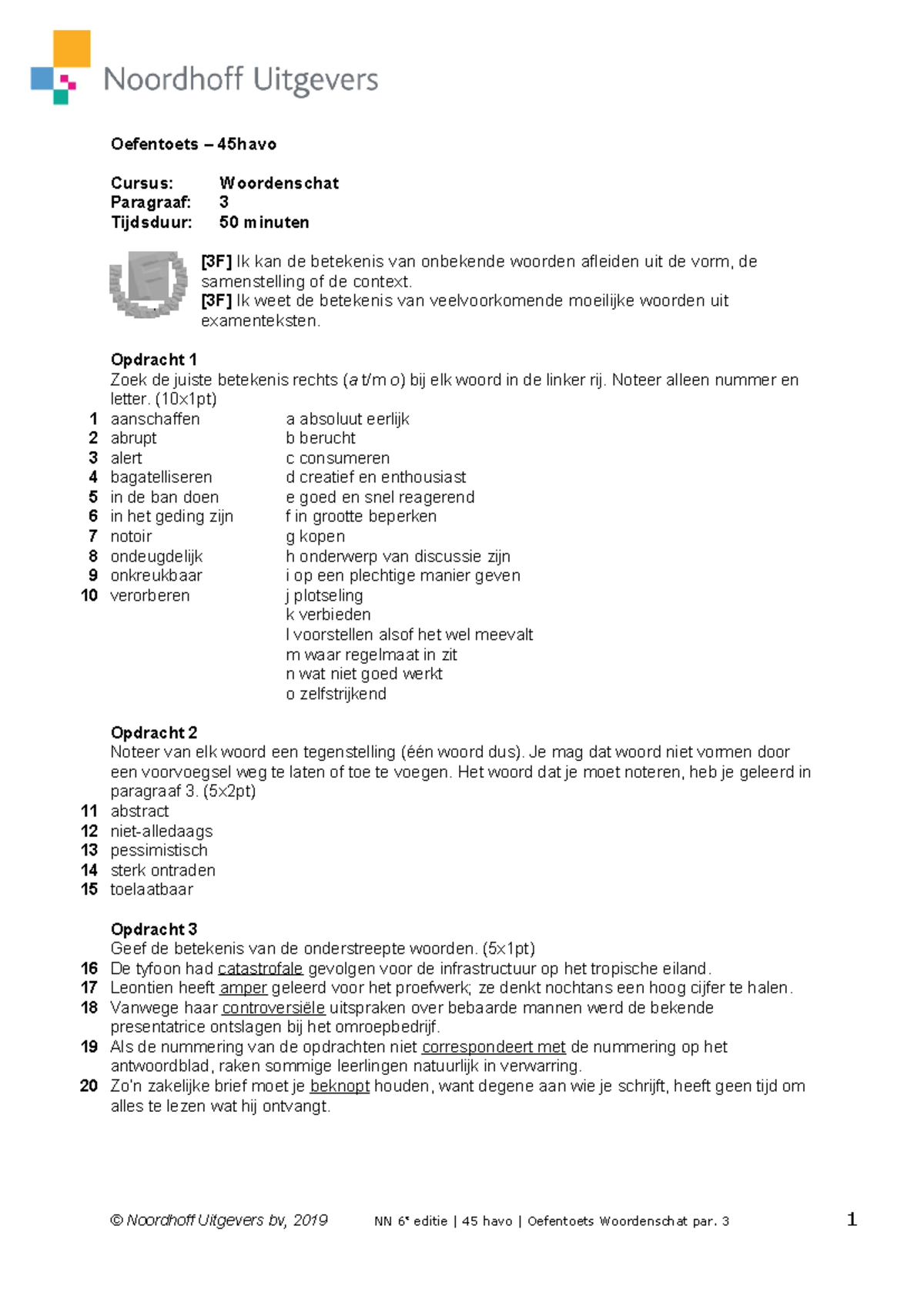 Oefentoets C woordenschat - Oefentoets – 45havo Cursus: Woordenschat ...