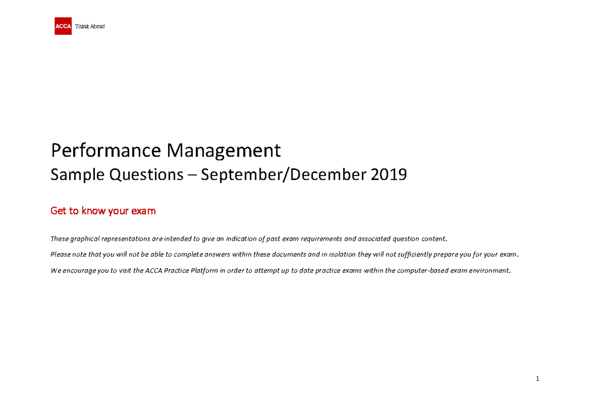 PM Sep-Dec 19 - Sample CBE Questions - Performance Management Sample ...