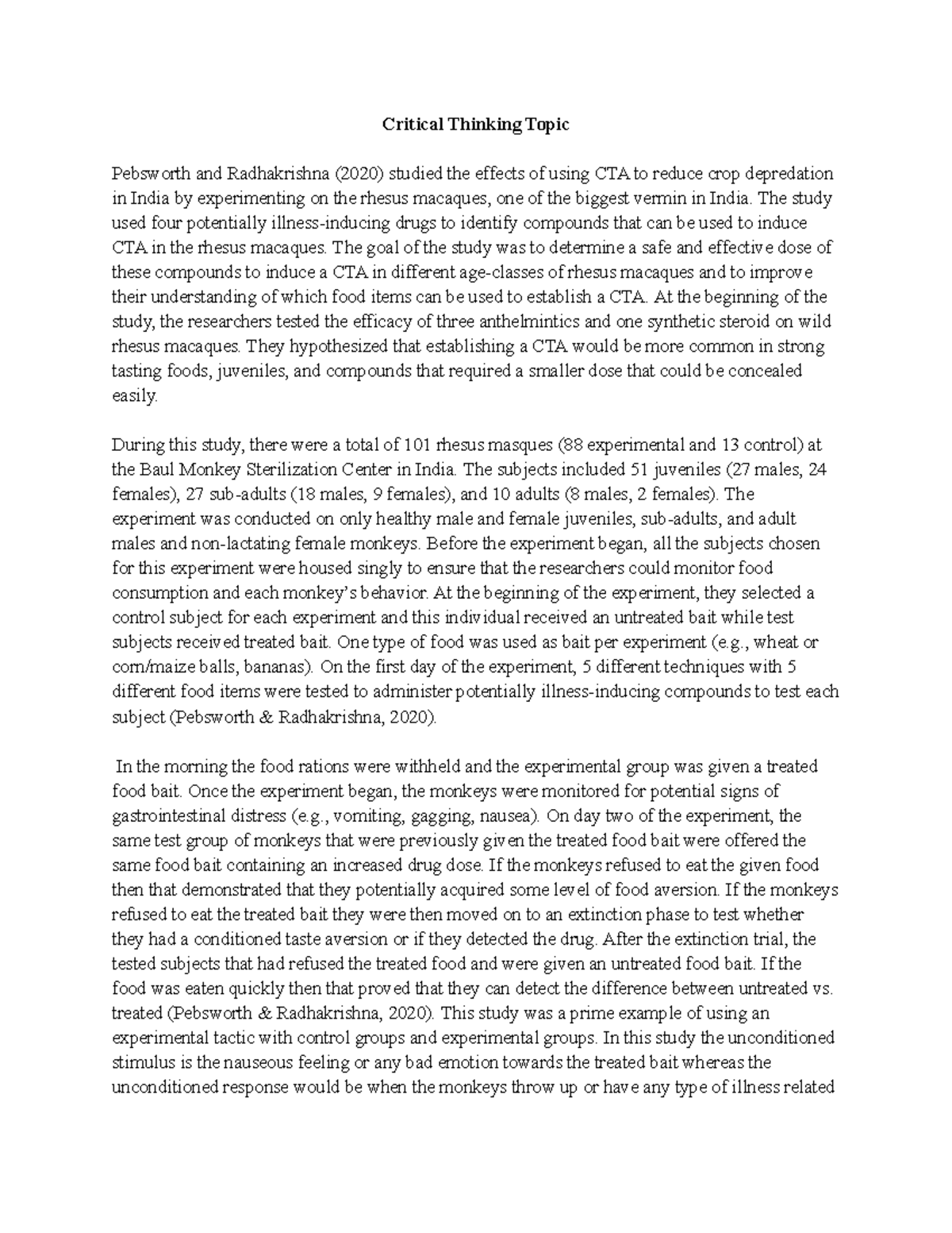 CTT #3 - the third CTT example - Critical Thinking Topic Pebsworth and ...