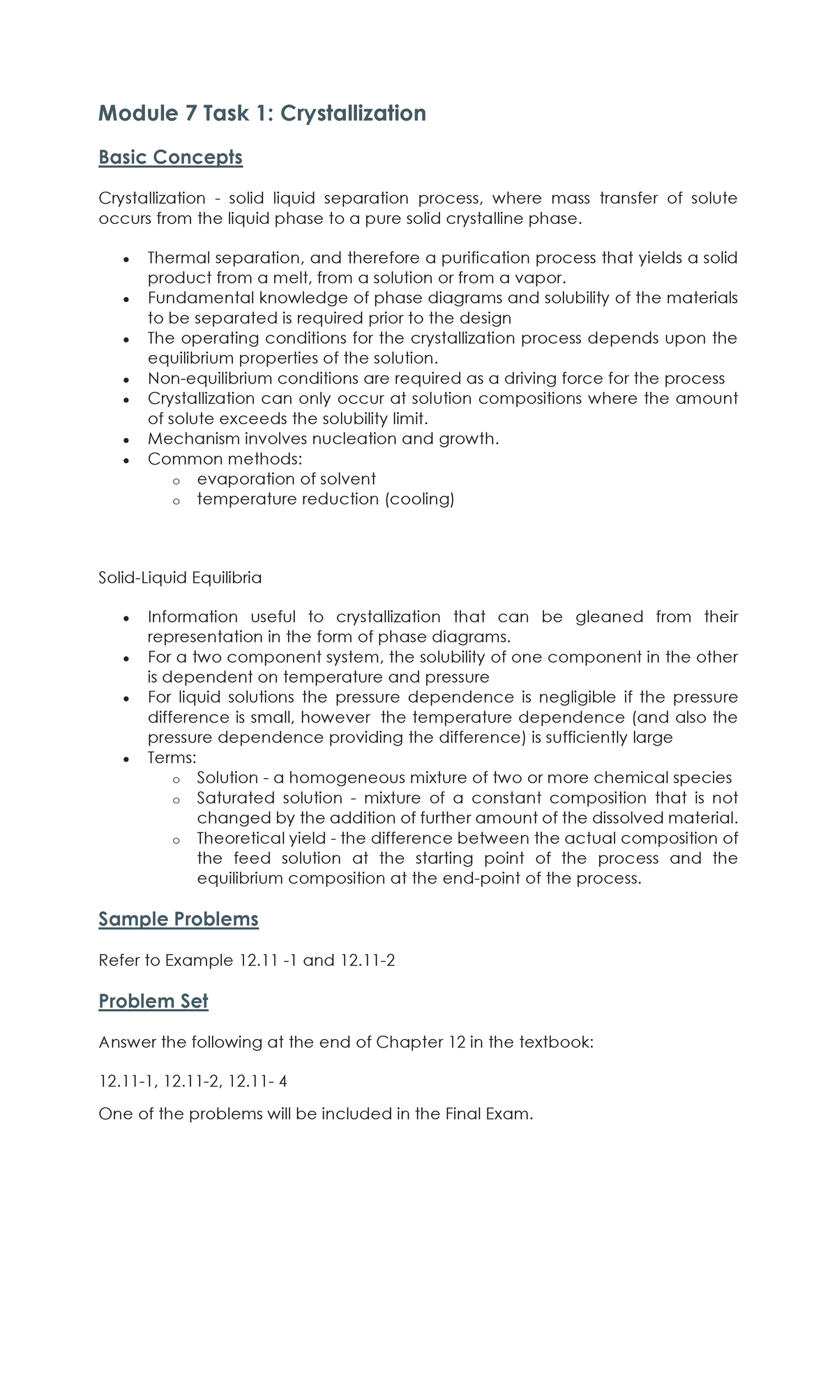 CHE 27 - Module 7 (Crystallization) - Module 7 Task 1: Crystallization ...