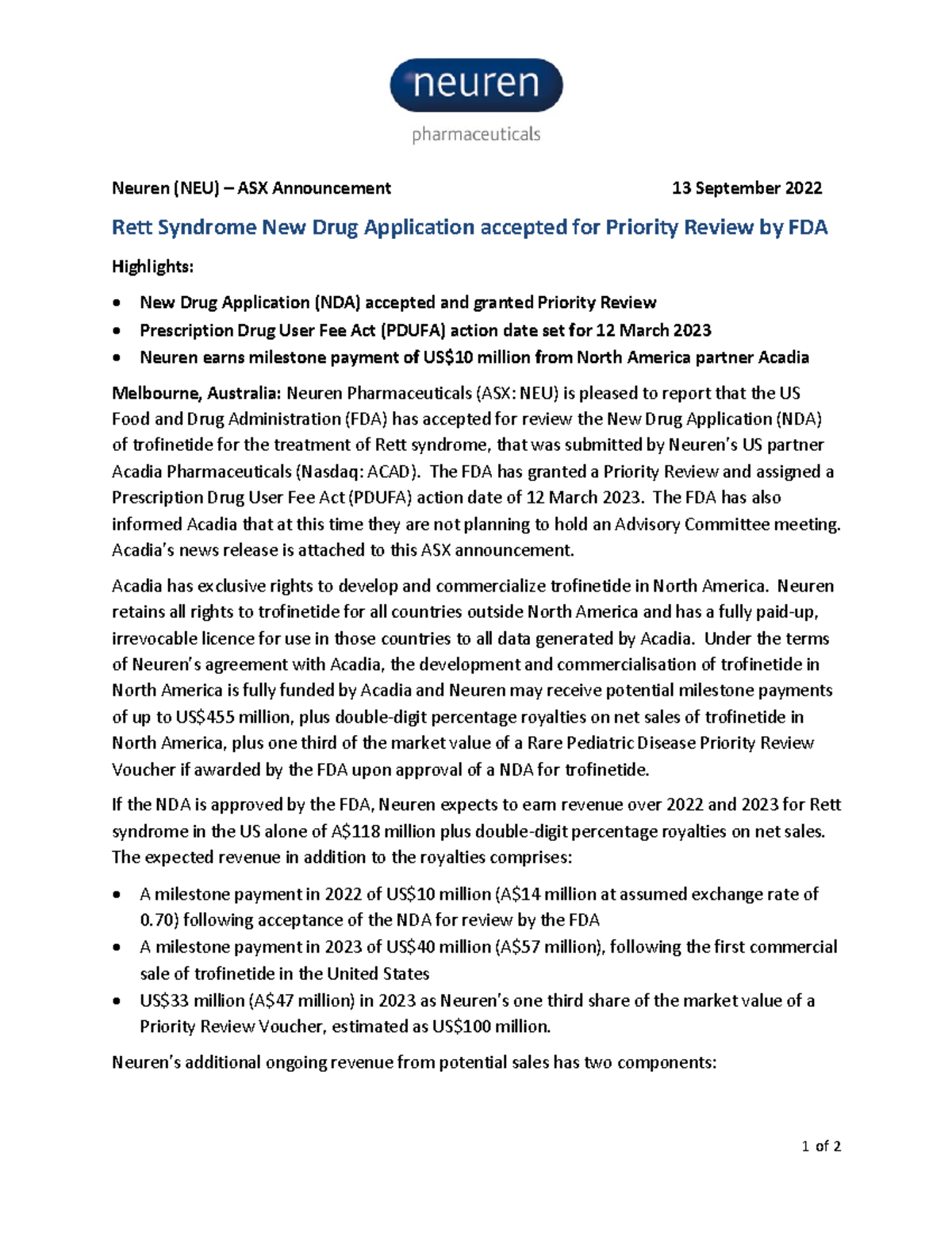 Rett Syndrome New Drug Application accepted or Priority Review by FDA ...