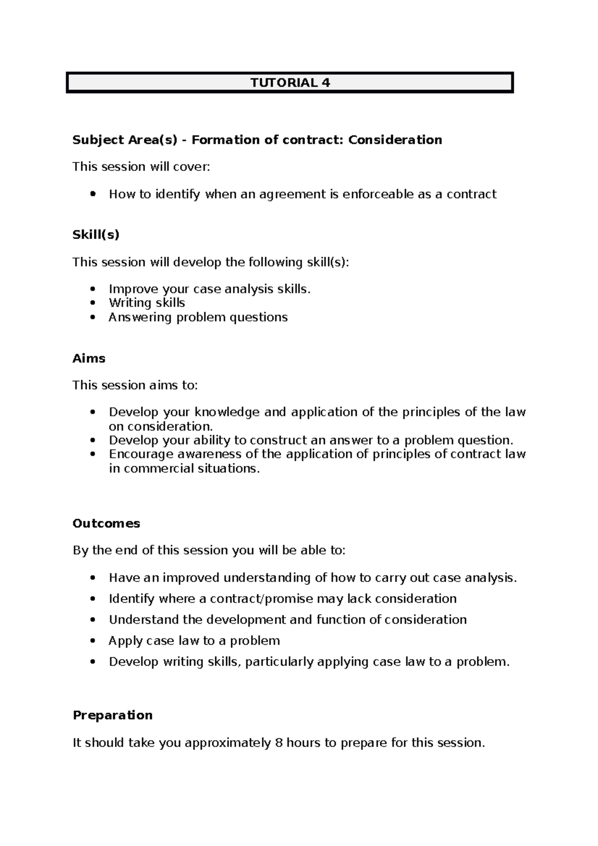 Formation of Contract: Consideration Tutorial - Studocu
