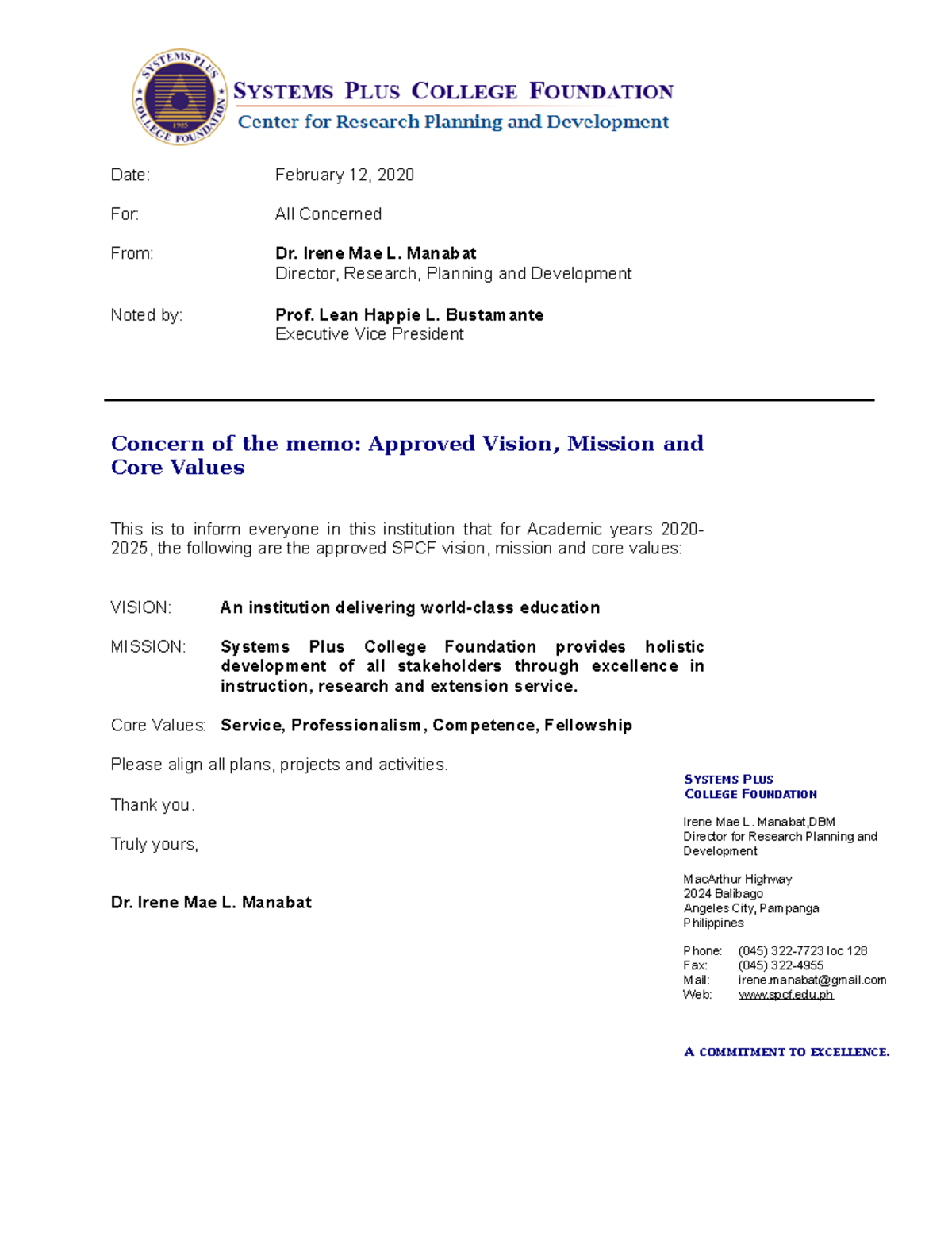 New-vision-mission - aaa - Date: February 12, 2020 For: All Concerned From: Dr. Irene Mae L ...