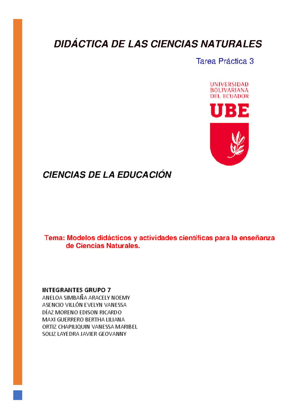Tarea Práctica 3 CC - Tarea Práctica 3 CIENCIAS DE LA EDUCACIÓN Tema: Modelos didácticos y - Studocu