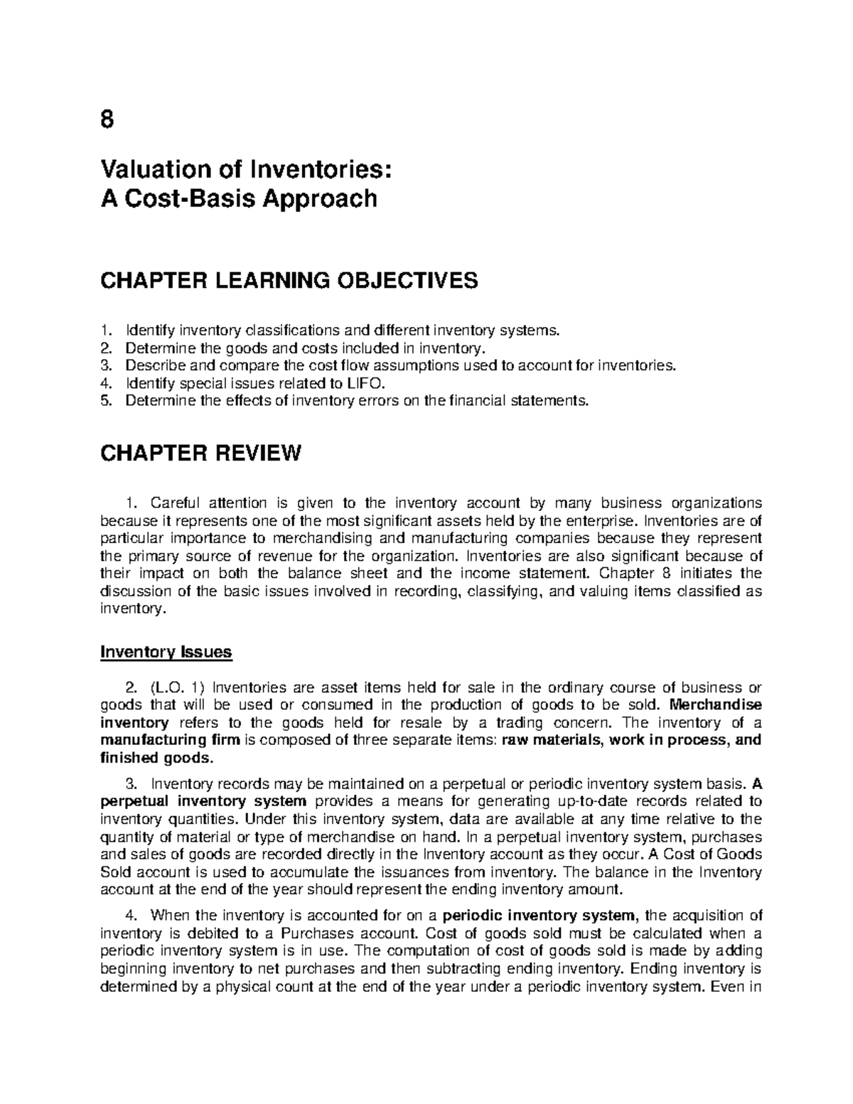 Ch 8 Study Guide and Practice - 8 Valuation of Inventories: A Cost ...