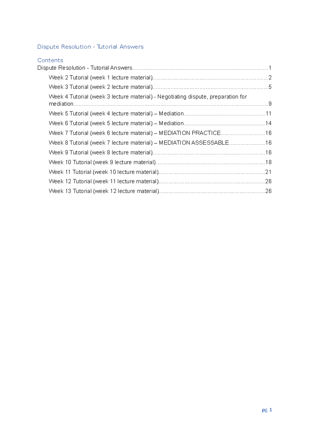 Dispute Resolution Tut answers - Dispute Resolution Tutorial Answers ...
