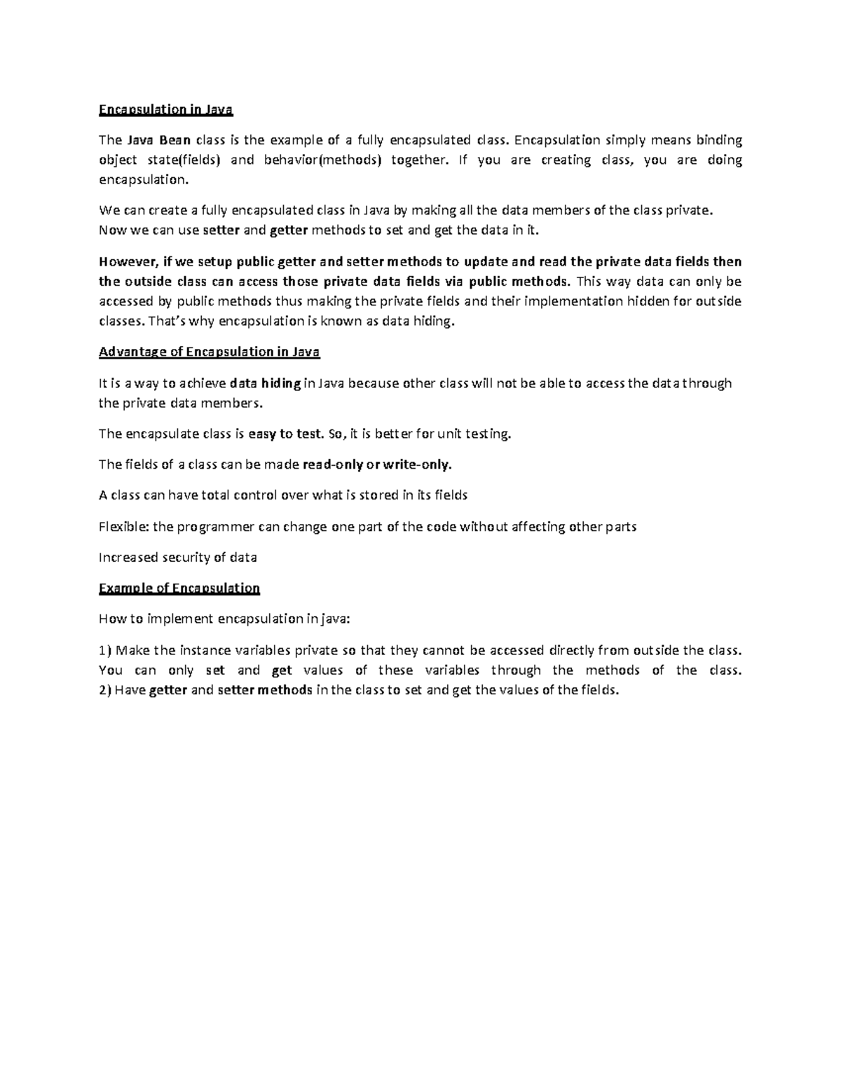 Encapsulation in Java - Encapsulation simply means binding object state ...