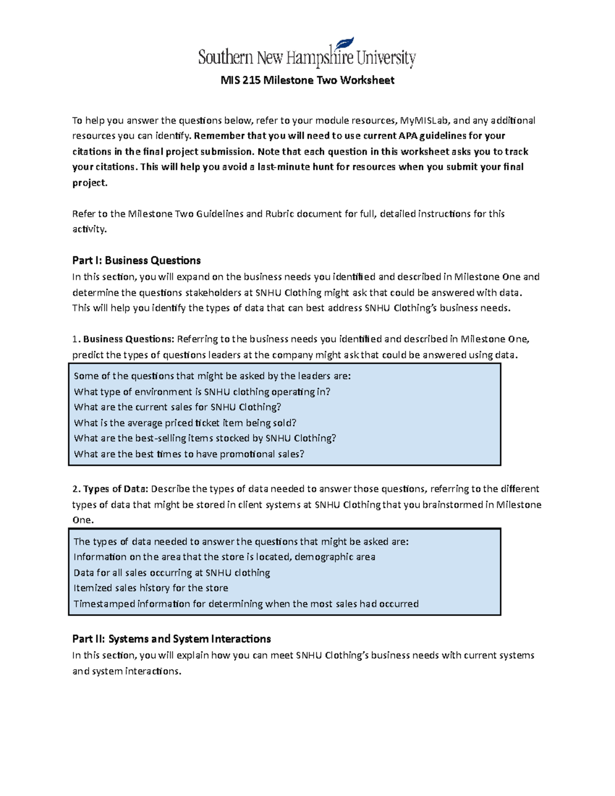 MIS 215 Milestone 2 Worksheet - MIS 215 Milestone Two Worksheet To help ...