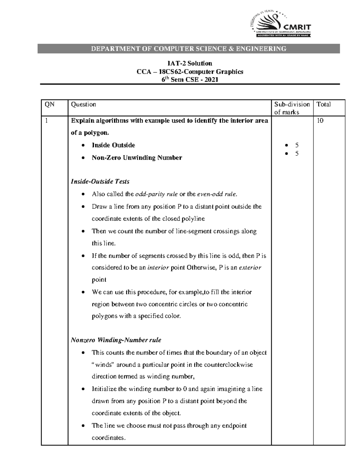 IAT-II Question Paper with Solution of 18CS62 Computer Graphics and ...