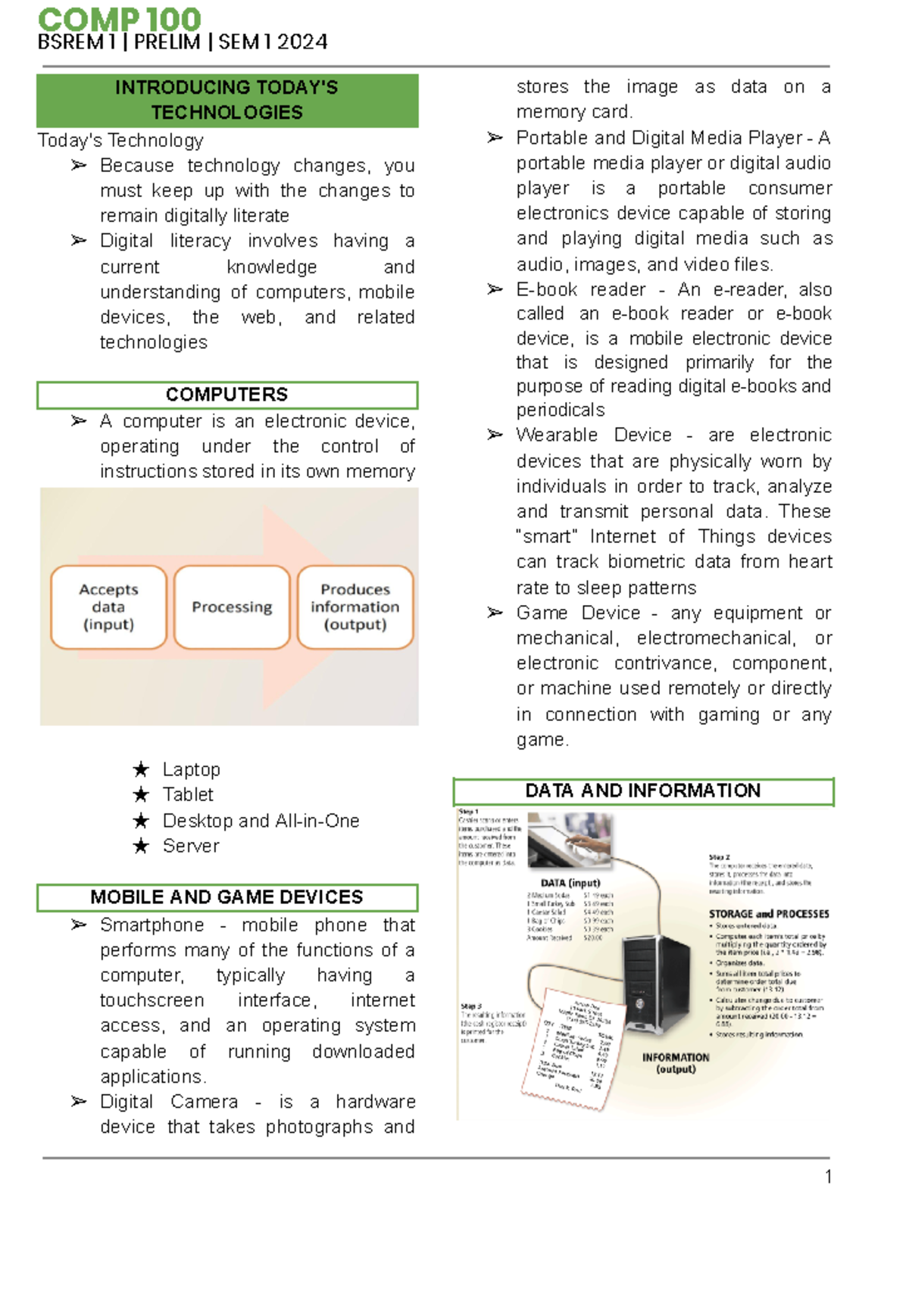 COMP 100 - COMPUTER INTRODUCING TODAY'S TECHNOLOGIES - COMP 100 BSREM 1 | PRELIM | SEM 1 2024 ...