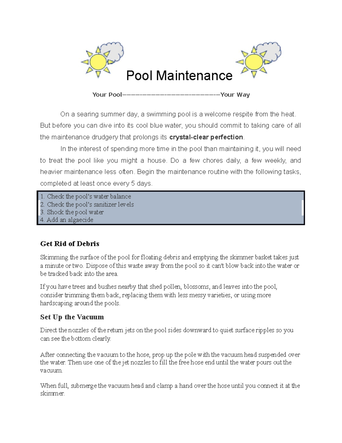 Torres Exp22 Word Ch02 Cumulative Pool - Pool Maintenance Your Pool ...