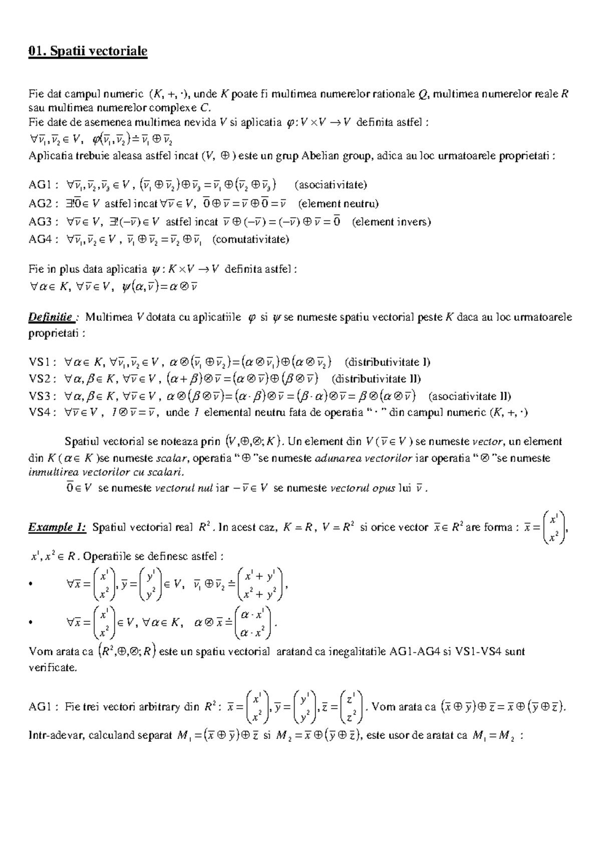 Alg Liniara Module 2 3 4 Short - Spatii vectoriale Fie dat campul ...