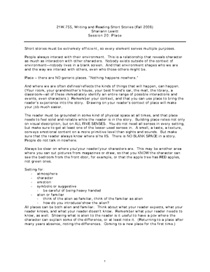 Lecture notes, Week 2 - What is the short story - 21W, Writing and ...