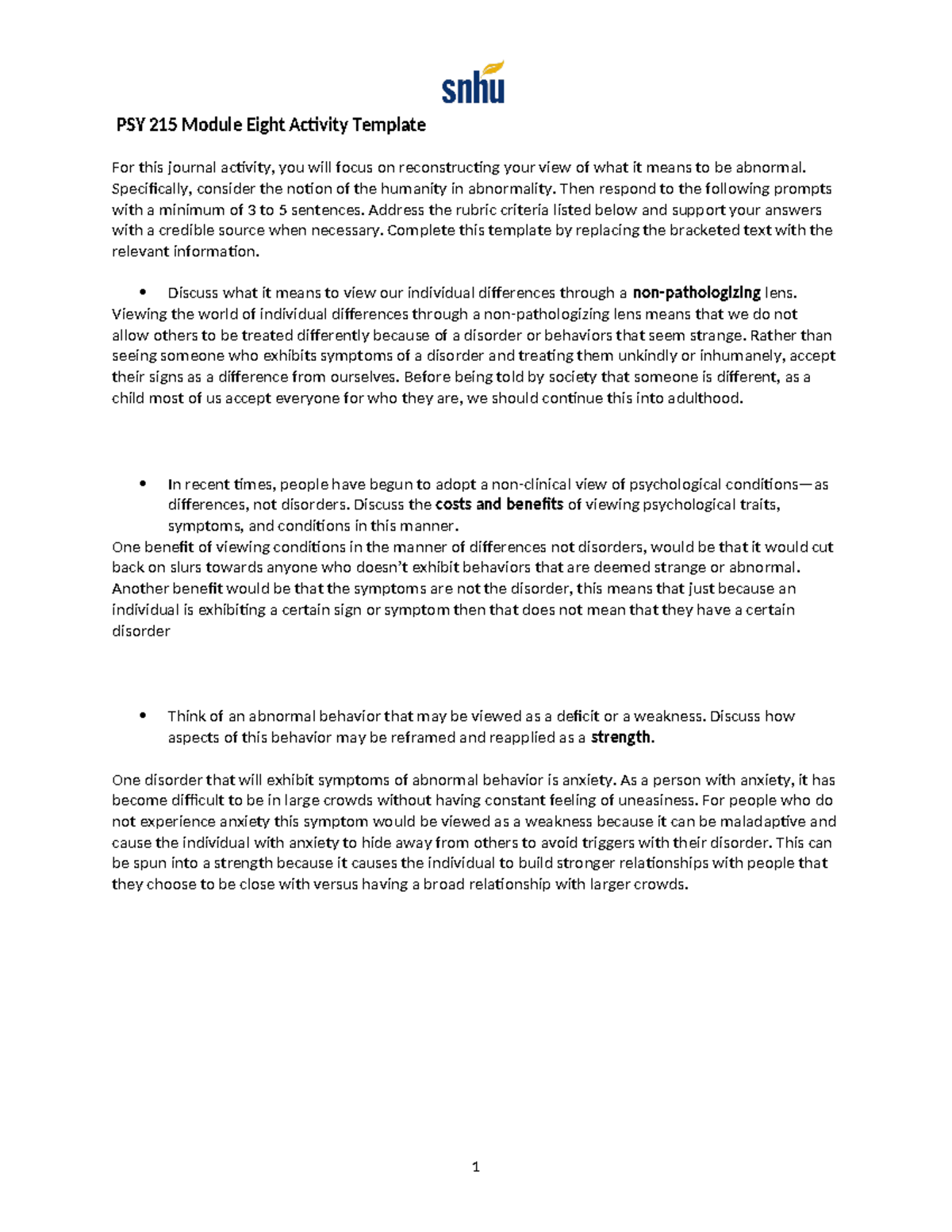 PSY 215 Module Eight Activity Template - PSY 215 Module Eight Activity Template For this journal ...