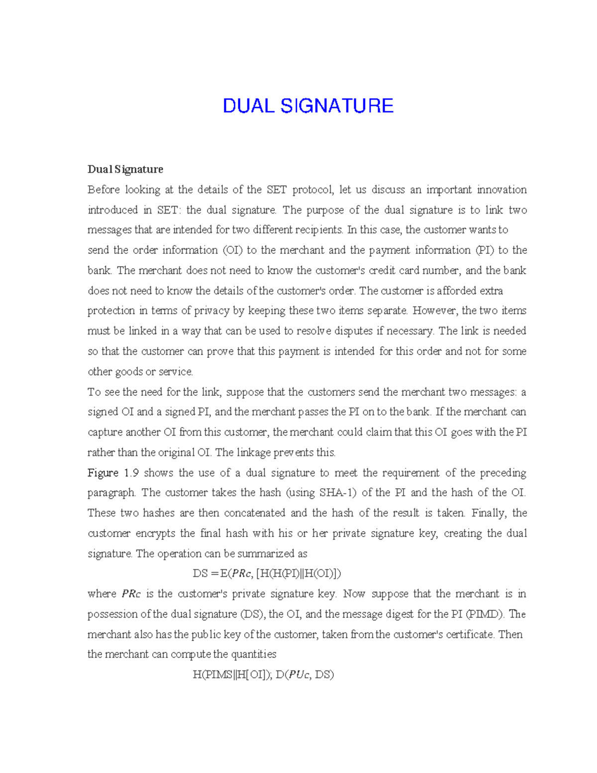 Dual Signature for BS students - Dual Signature Before looking at the ...