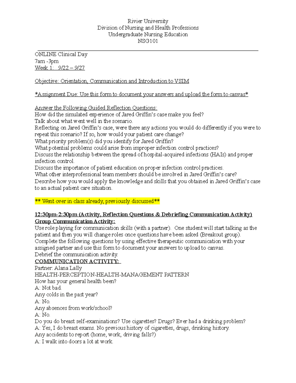 Online Clinical Day- Week 1-6-1 - Division of Nursing and Health ...