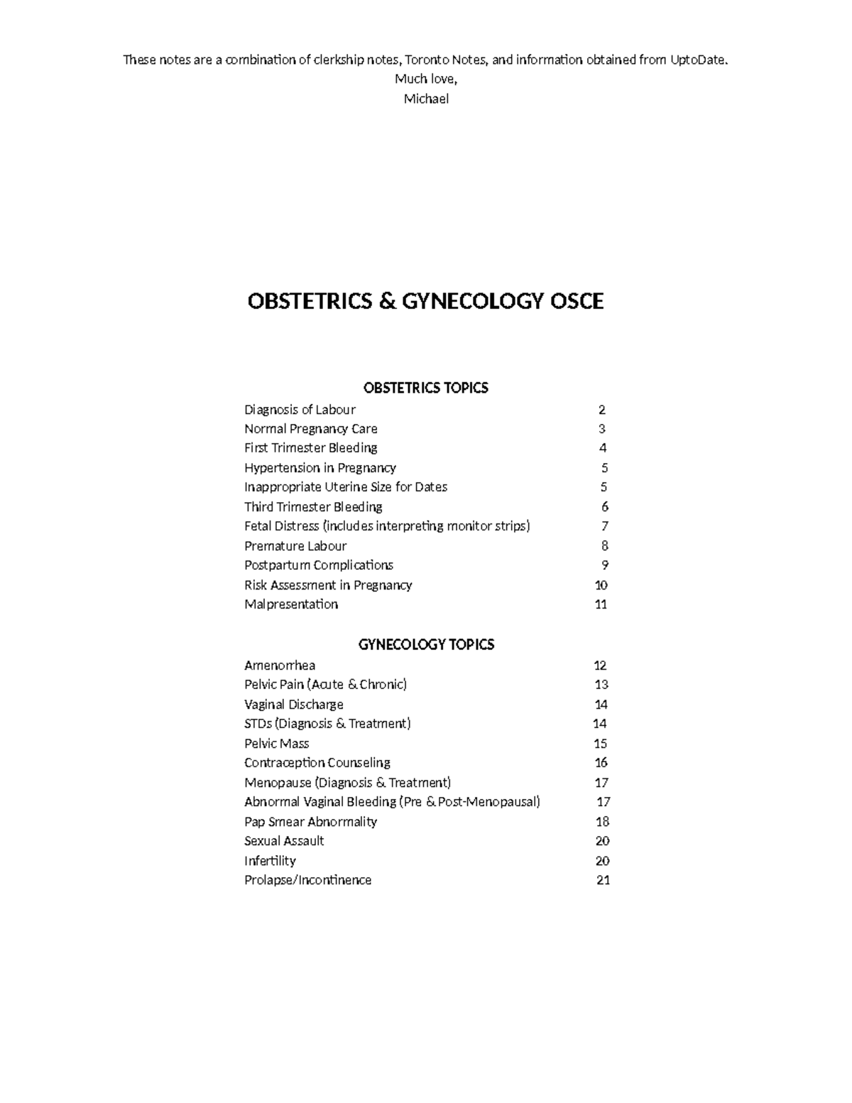 Obstetrics Gynecology OSCE Checklists For End Of Rotation These Notes
