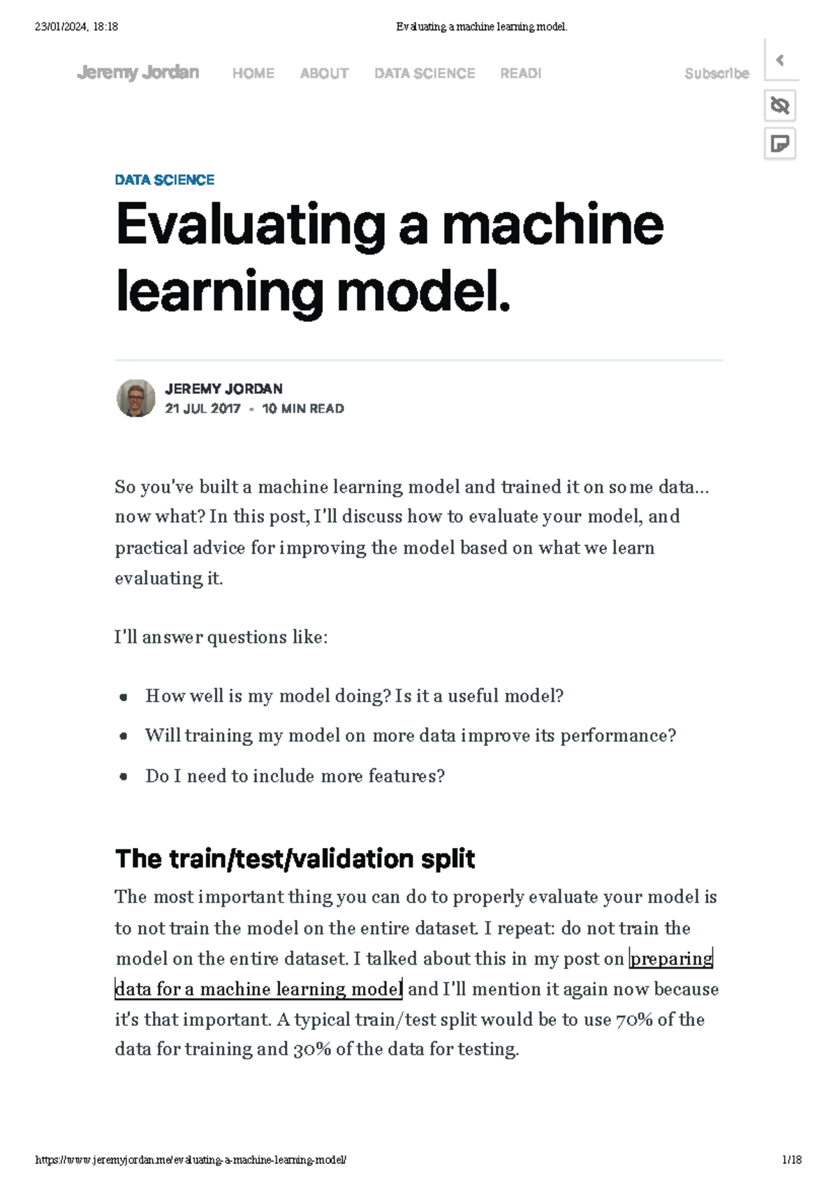 Evaluating a machine learning model - DATA SCIENCE Evaluating a machine ...