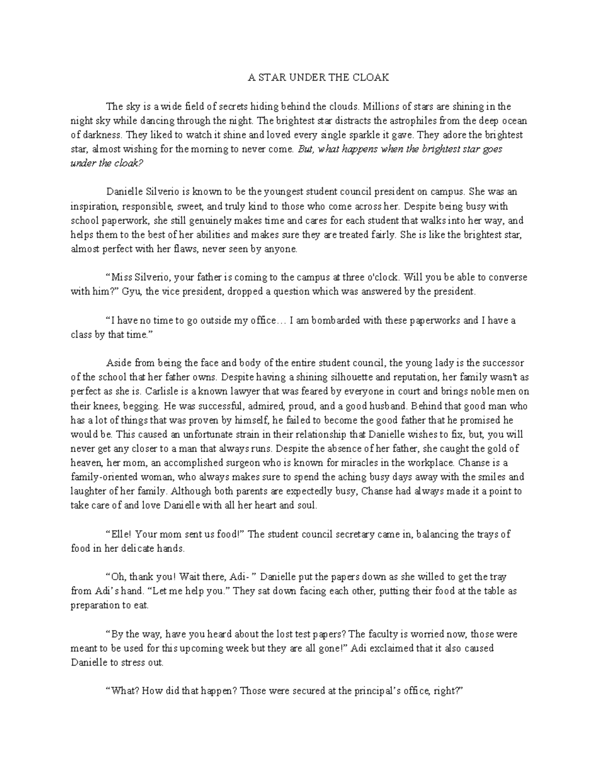 Sscrwrit PETA - short story - A STAR UNDER THE CLOAK The sky is a wide ...