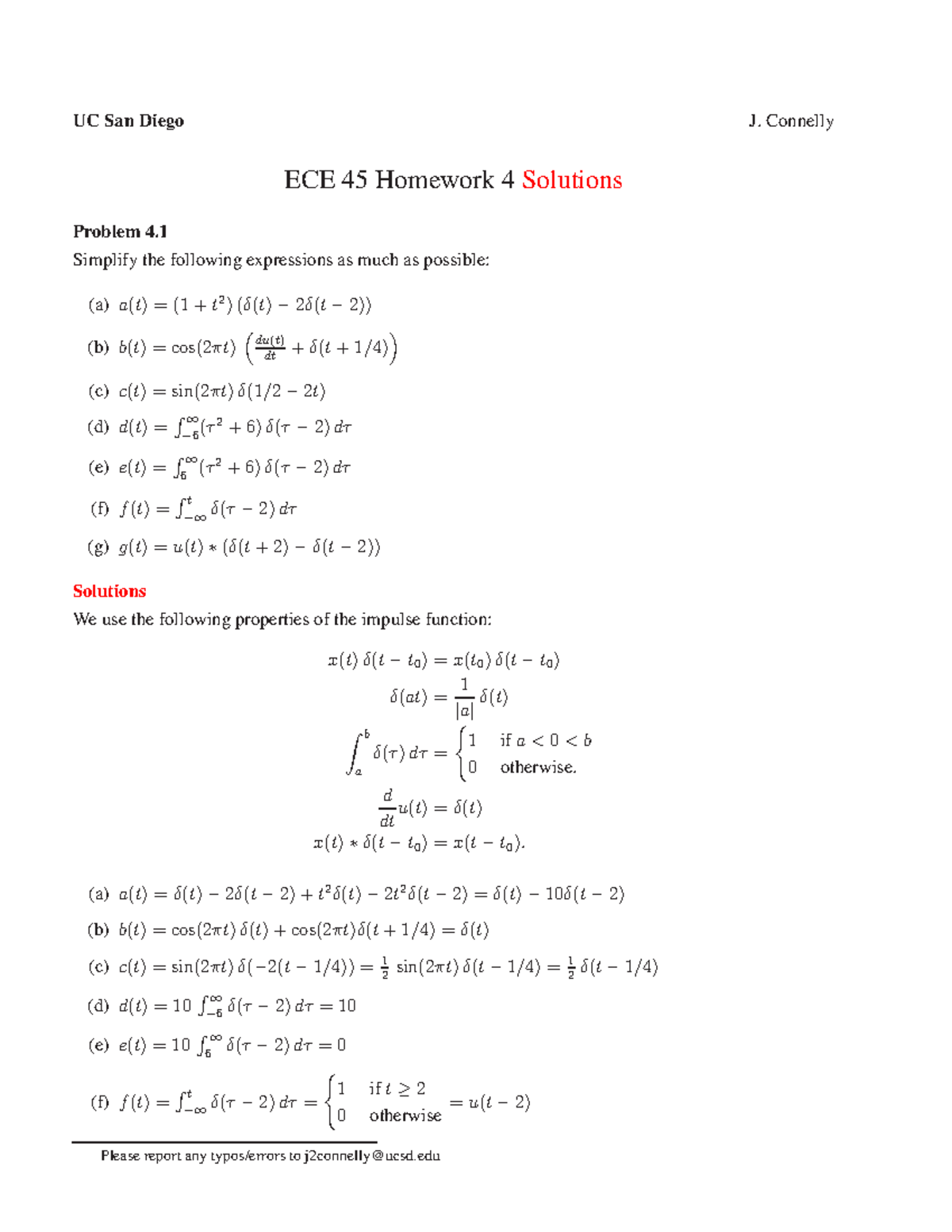 ECE45 HW4 Solutions - UC San Diego J. Connelly ECE 45 Homework 4 Solutions Problem 4. Simplify ...