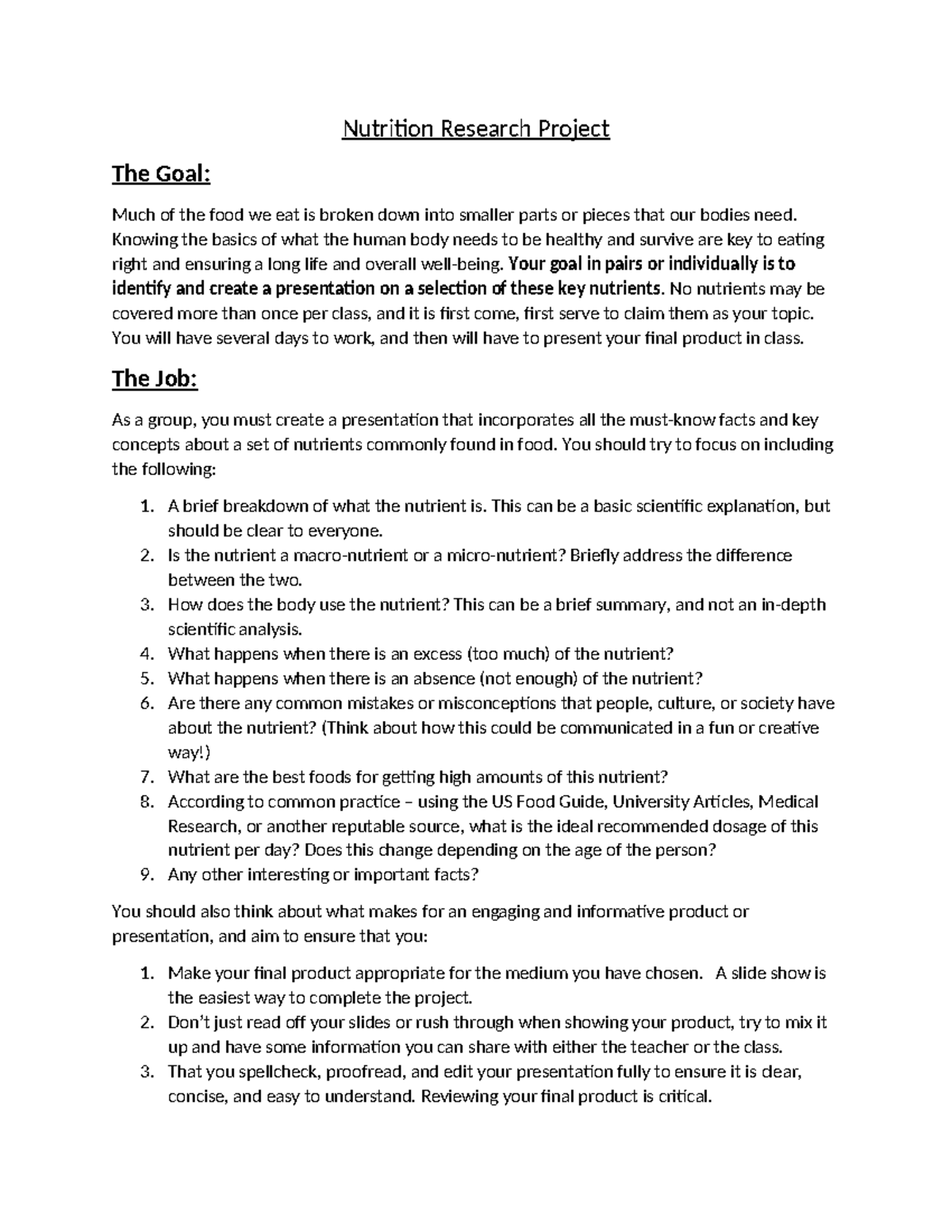 Nutrition Research Project - Knowing the basics of what the human body ...