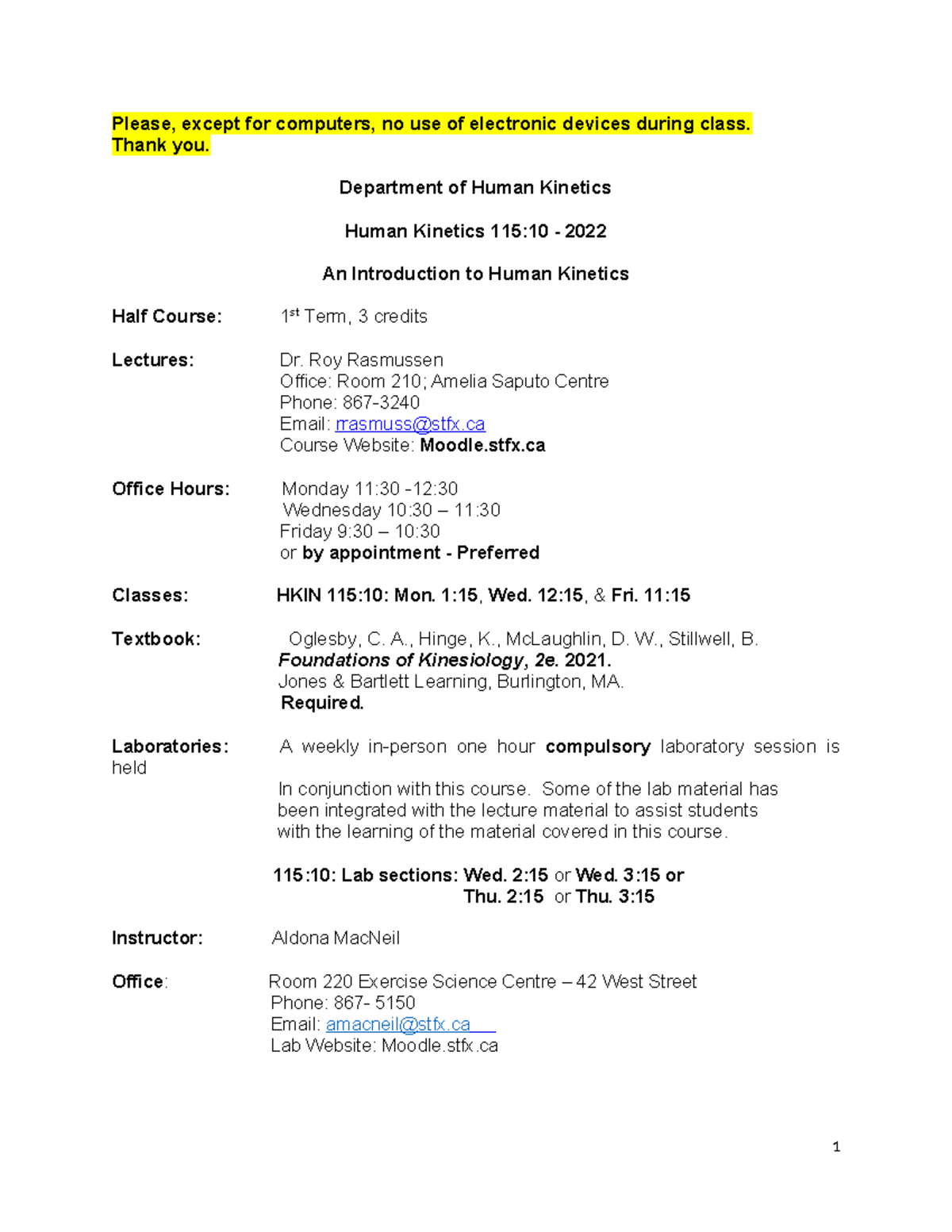 HKIN 115.10 Course Outline 2022 - Please, except for computers, no use ...
