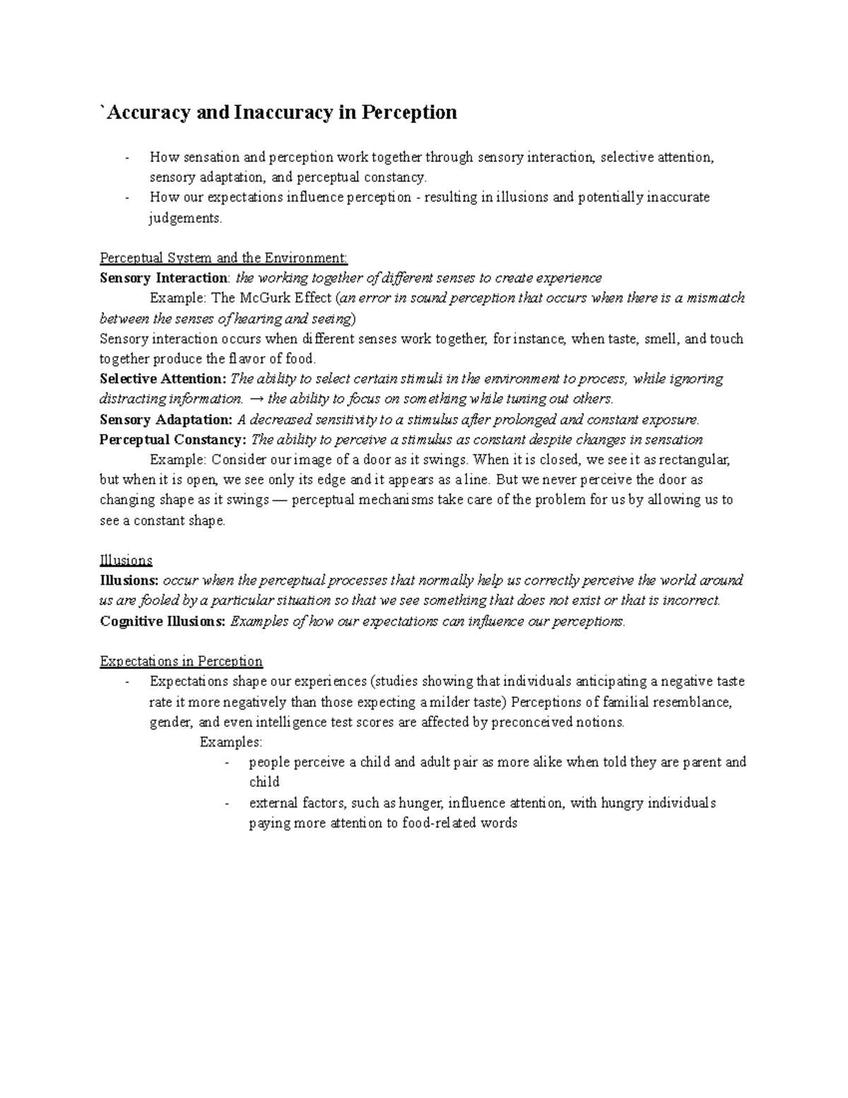 Attention and Memory - `Accuracy and Inaccuracy in Perception How ...