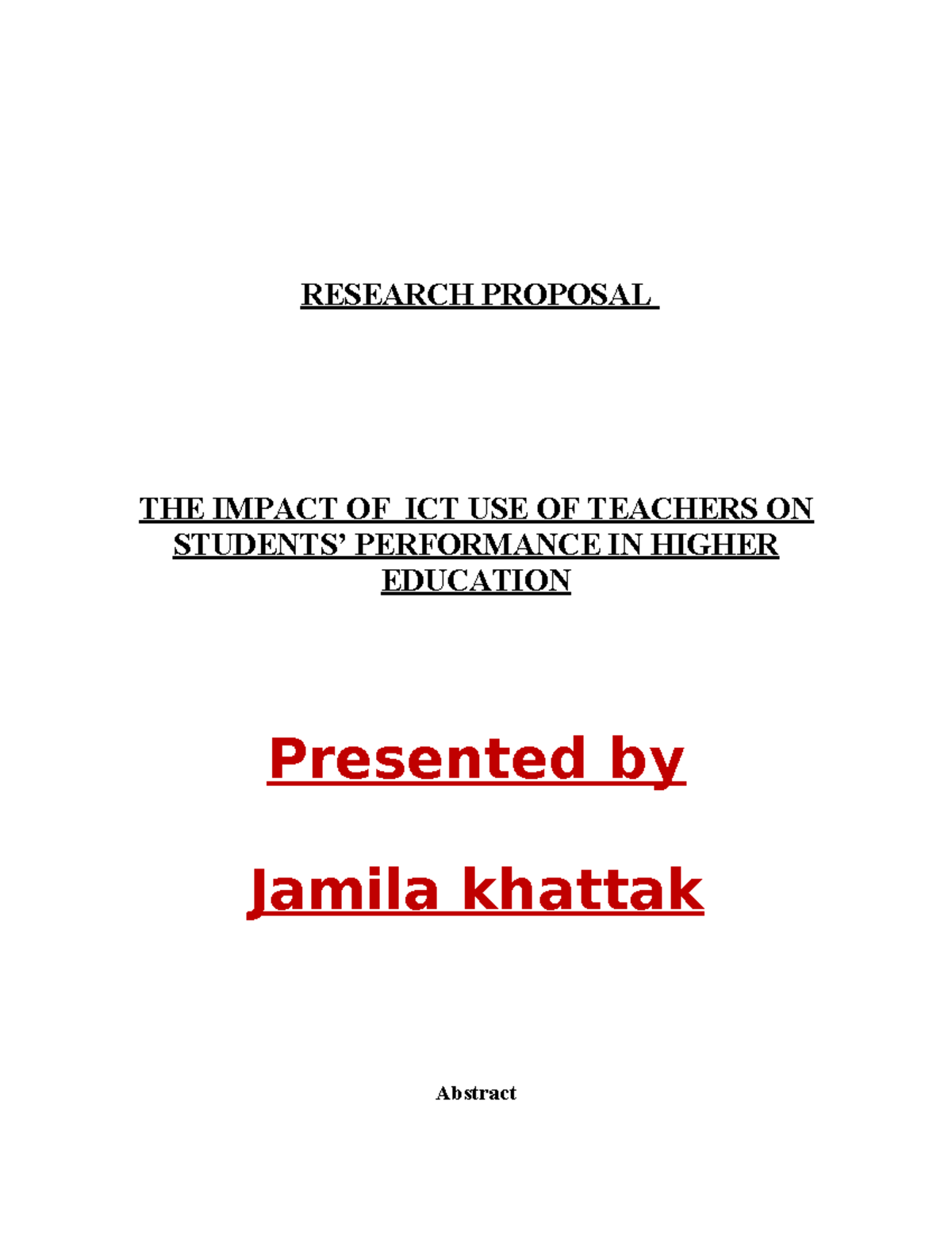 Research Proposal - RESEARCH PROPOSAL THE IMPACT OF ICT USE OF TEACHERS ...
