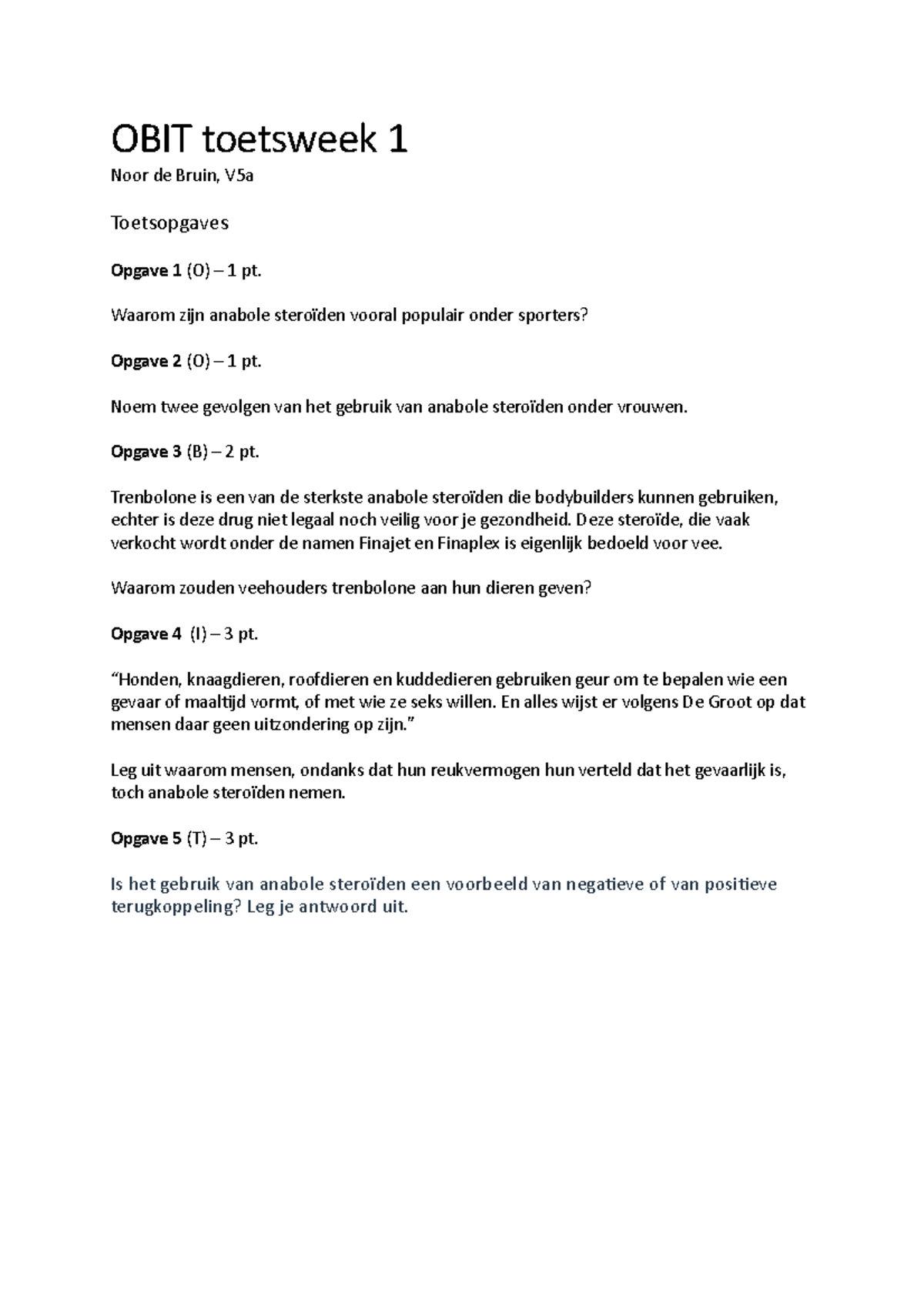 OBIT toetsweek 1 - vwo 5 obit opdracht - OBIT toetsweek 1 Noor de Bruin ...