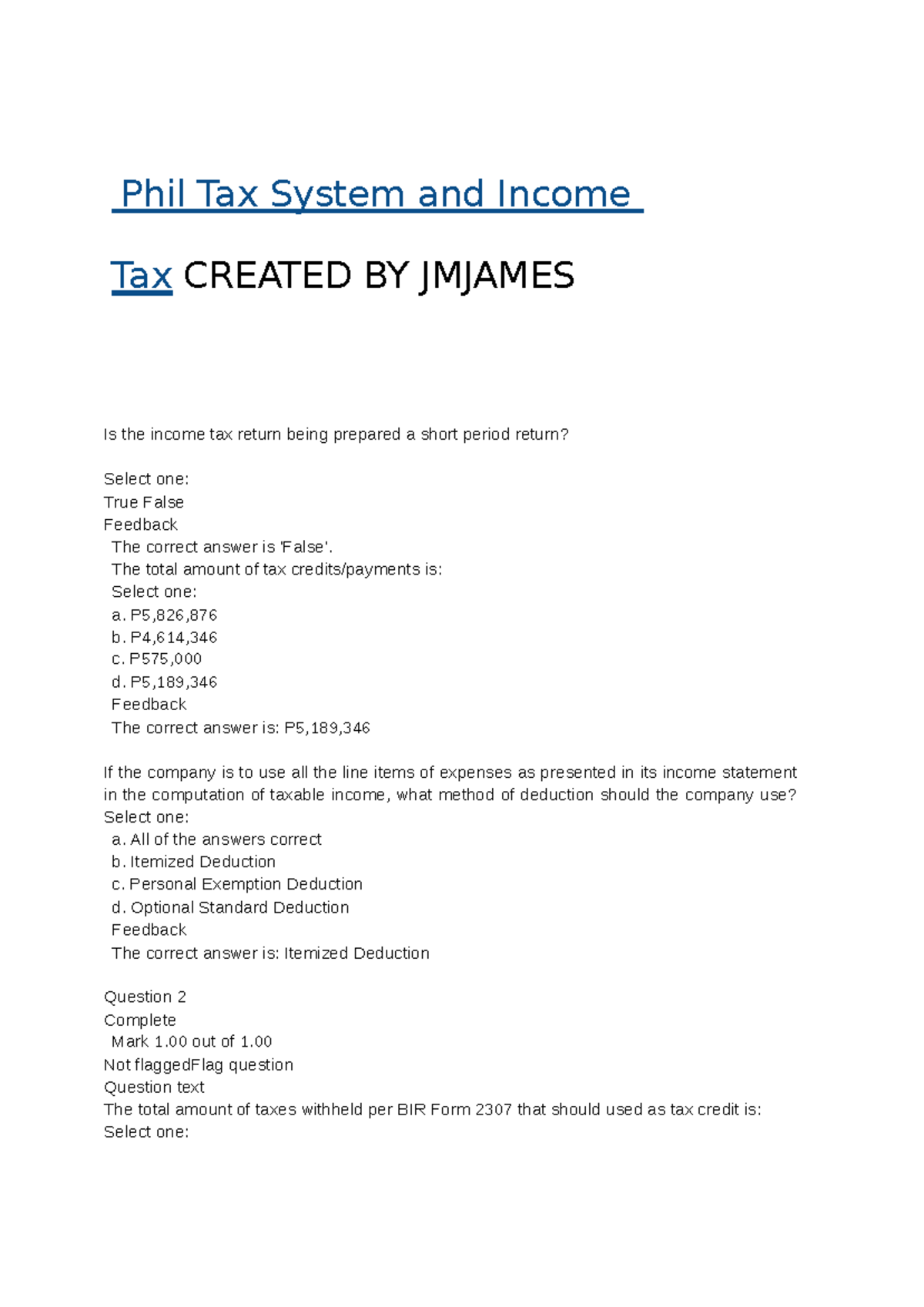 Phil Tax System and Income Tax FQ1 AT FQ1 BY Jmjames - Phil Tax System ...