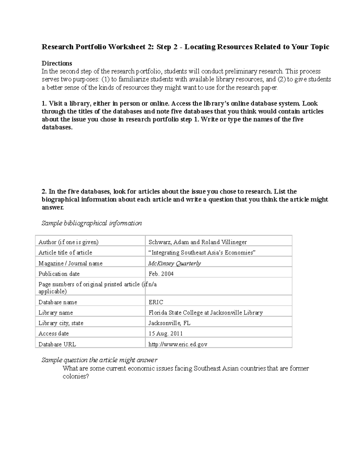ENC1102 Research Portfolio 2 Worksheet - Research Portfolio Worksheet 2 ...