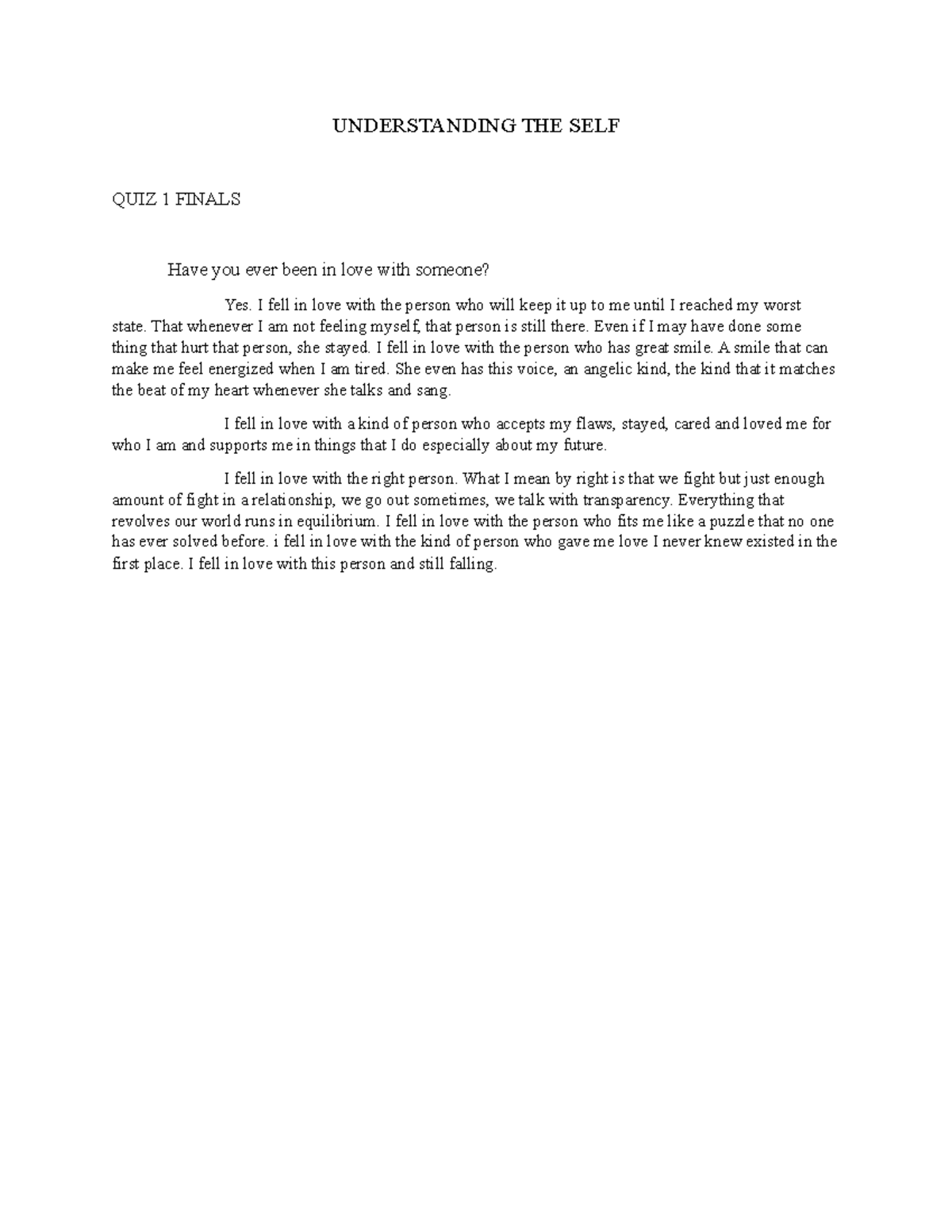 Understanding THE SELF quiz 1 for finals - UNDERSTANDING THE SELF QUIZ ...