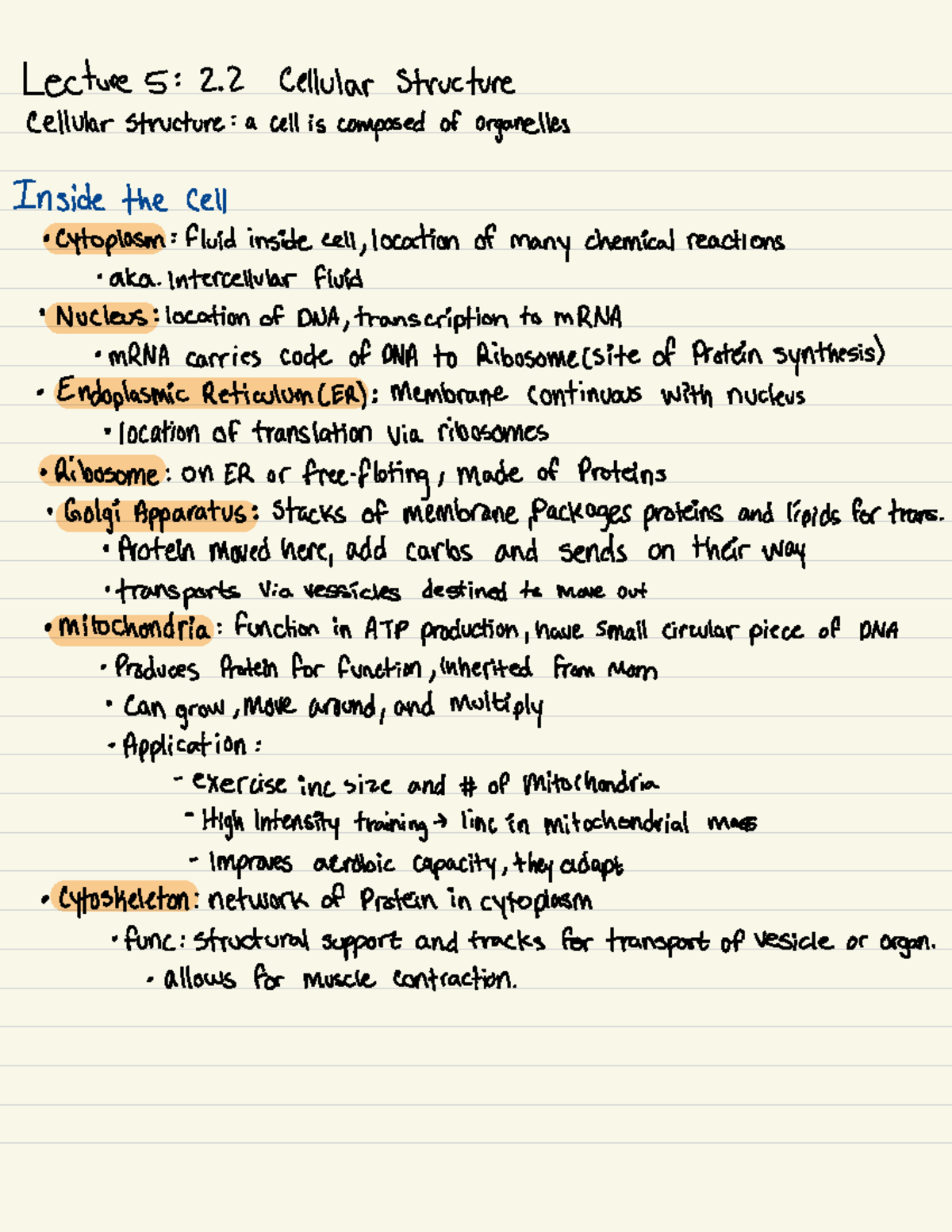 Bio 141 Notes- Cellular Structure - ecture 5: 2 cellular structure ...