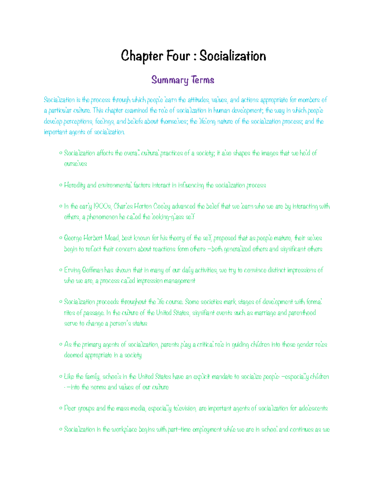 Chapter Four Socialization Summary and Key Terms - Chapter Four ...