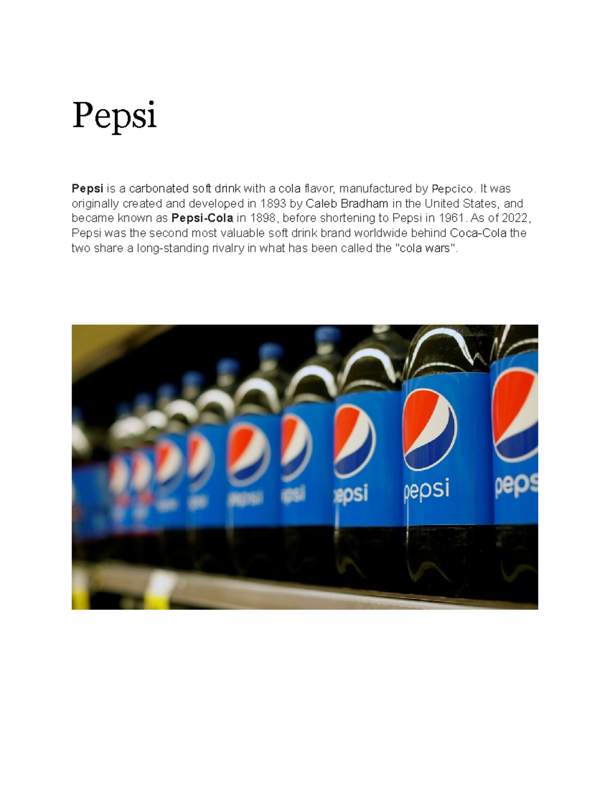 pestle analysis of pepcico - Pepsi Pepsi is a carbonated soft drink ...