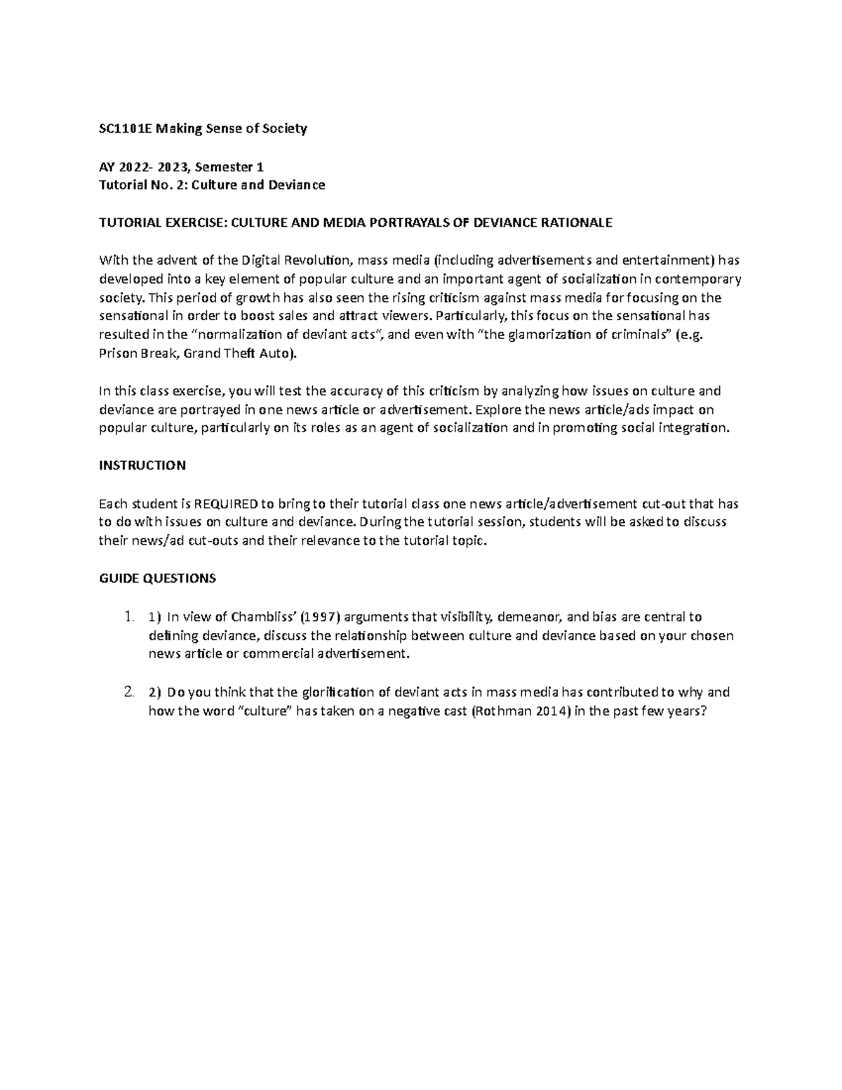 SC1101E Tutorial 2 - SC1101E Making Sense of Society AY 2022- 2023 ...