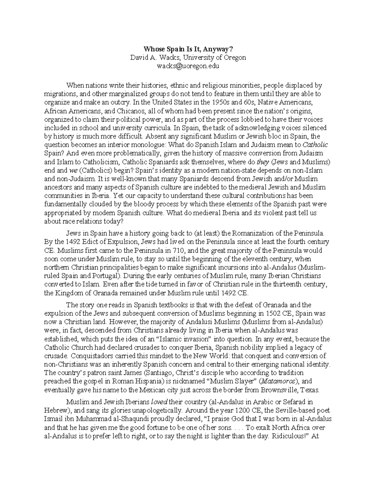 David wacks-2019-whose-spain-postprint - Whose Spain Is It, Anyway? David A. Wacks, University ...