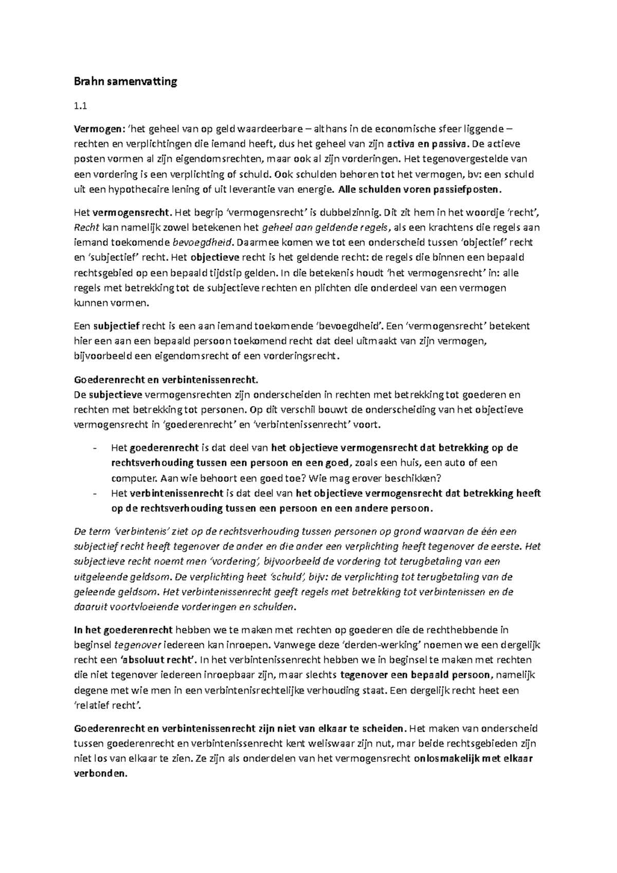 Brahn samenvatting - Aantekeningen. - Brahn samenvatting 1. Vermogen ...