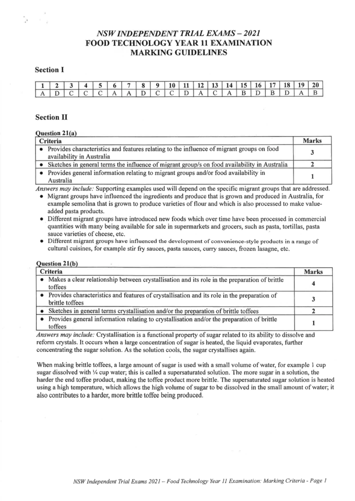 Food Technology Prelim 2021 Exam ANSWERS - NSW INDEPENDENT TRIAL EXAMS ...